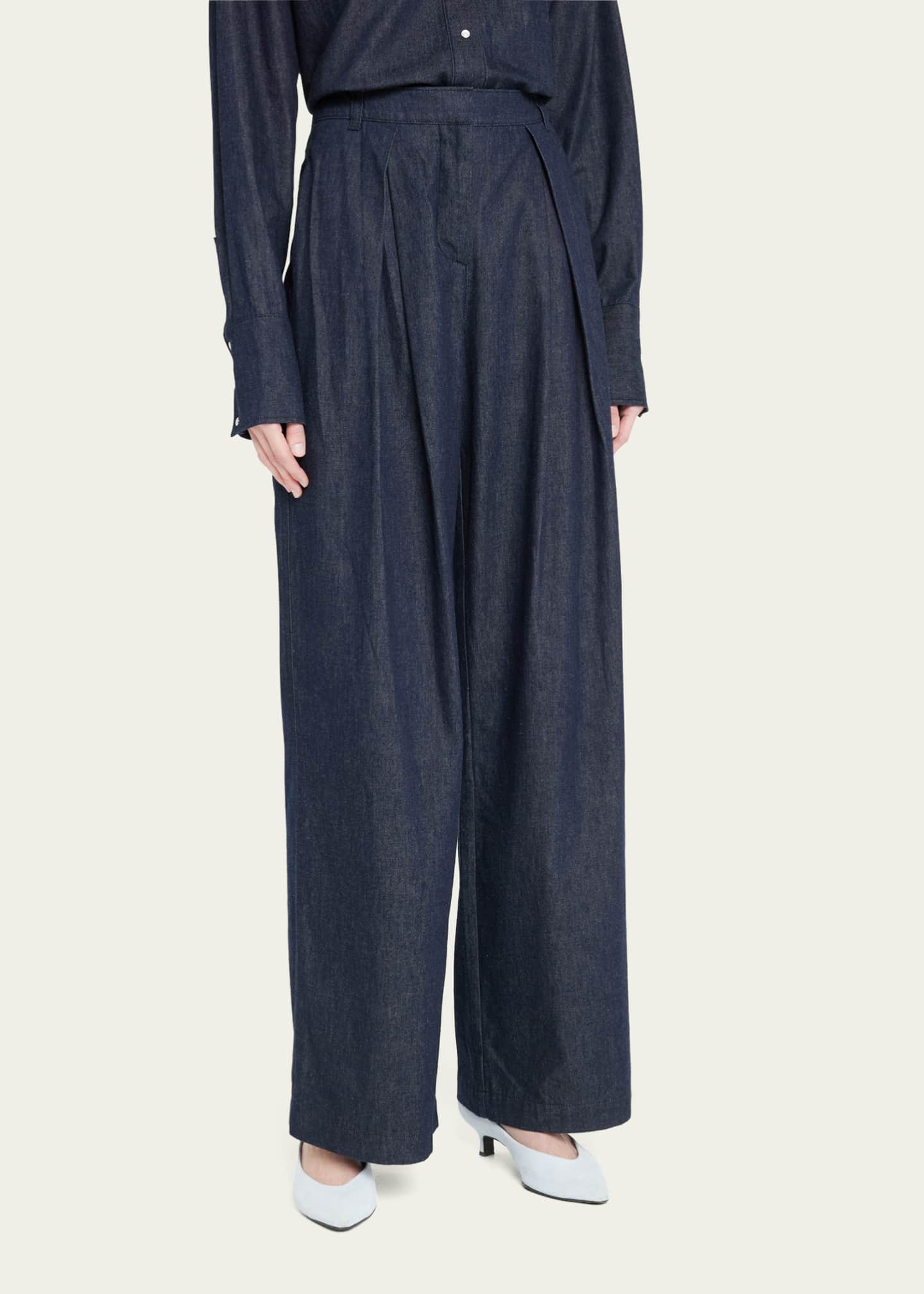 Co Pleated Wide-Leg Chambray Pants - Bergdorf Goodman