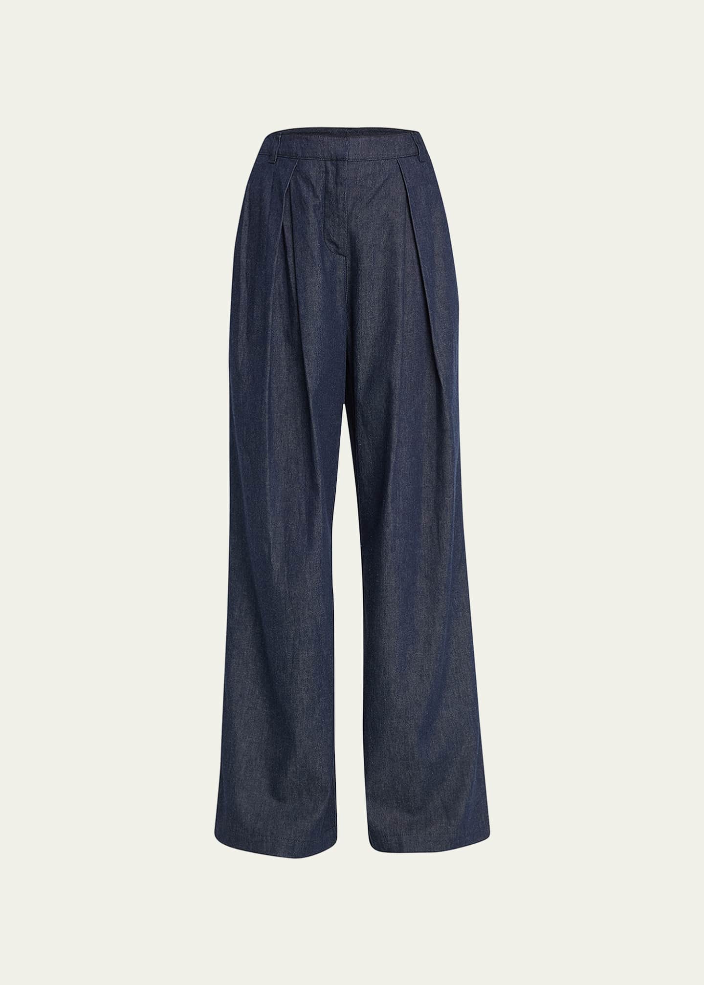 Co Pleated Wide-Leg Chambray Pants - Bergdorf Goodman