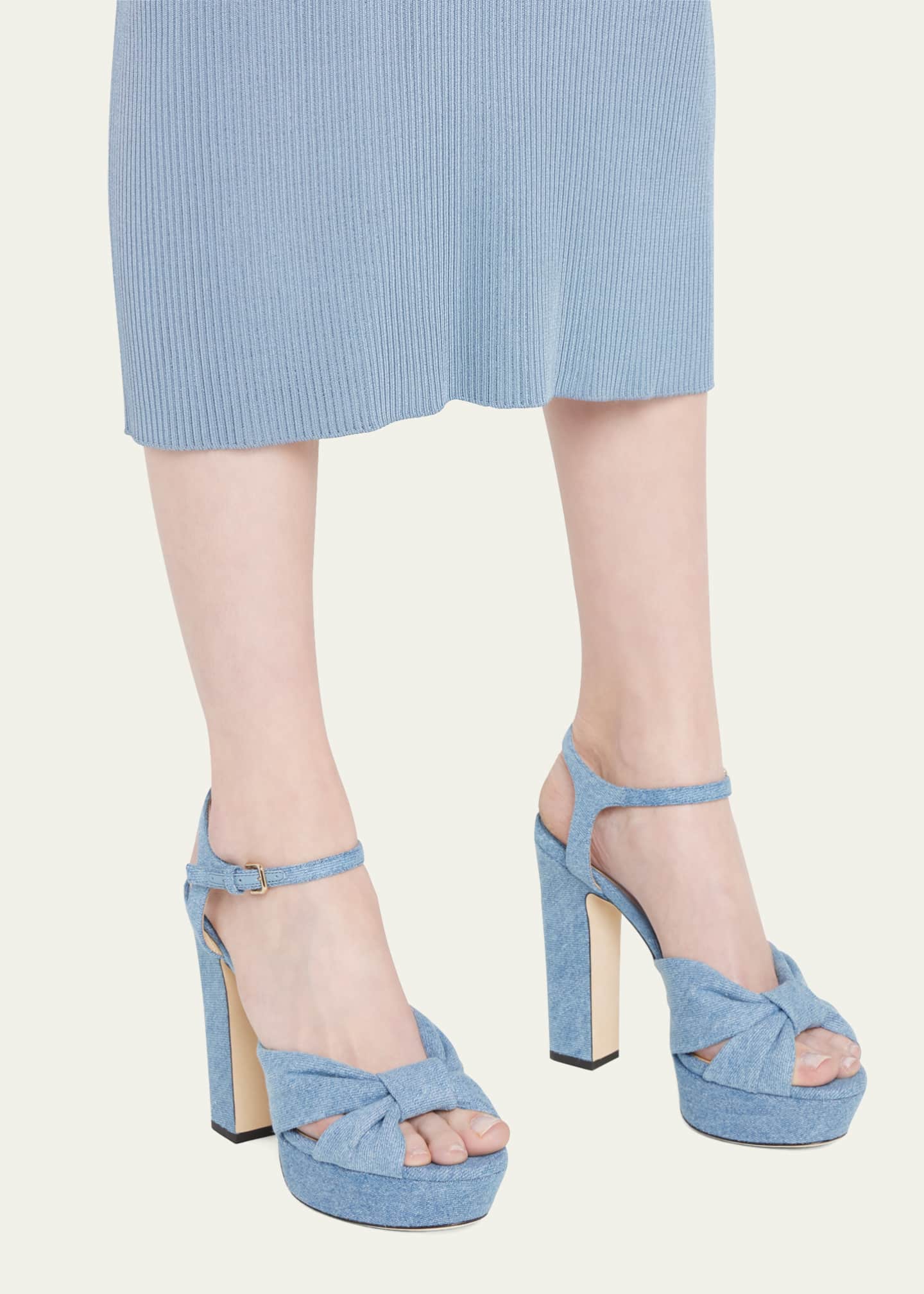 Jimmy Choo Heloise 120 Knotted Denim Platform Sandals - Bergdorf Goodman