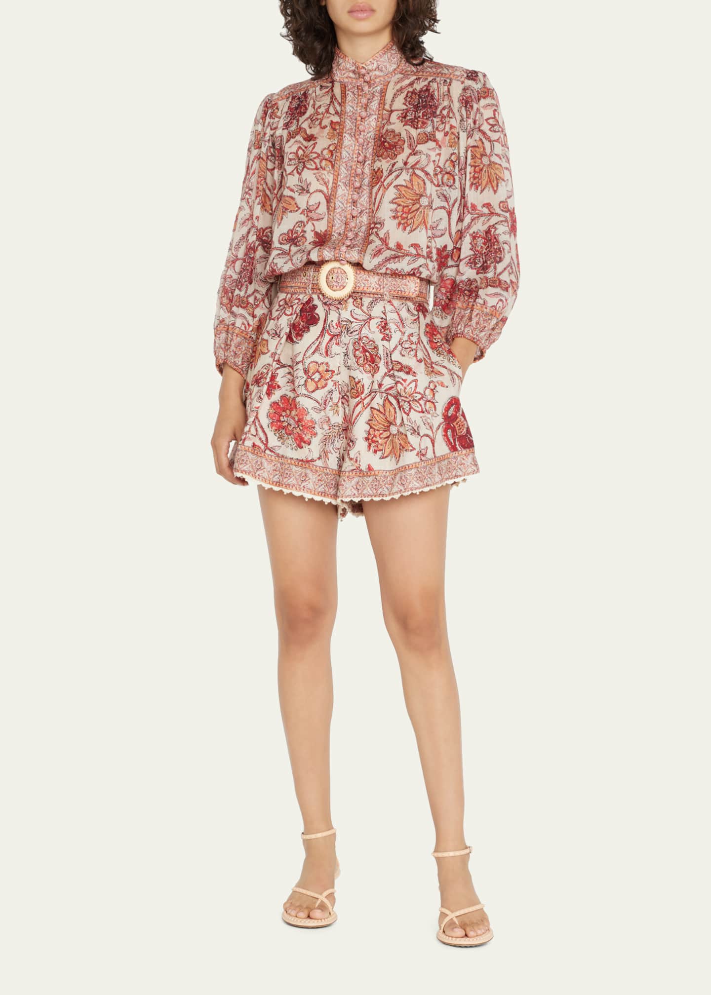 Zimmermann Vitali Trimmed Tuck Belted Shorts - Bergdorf Goodman