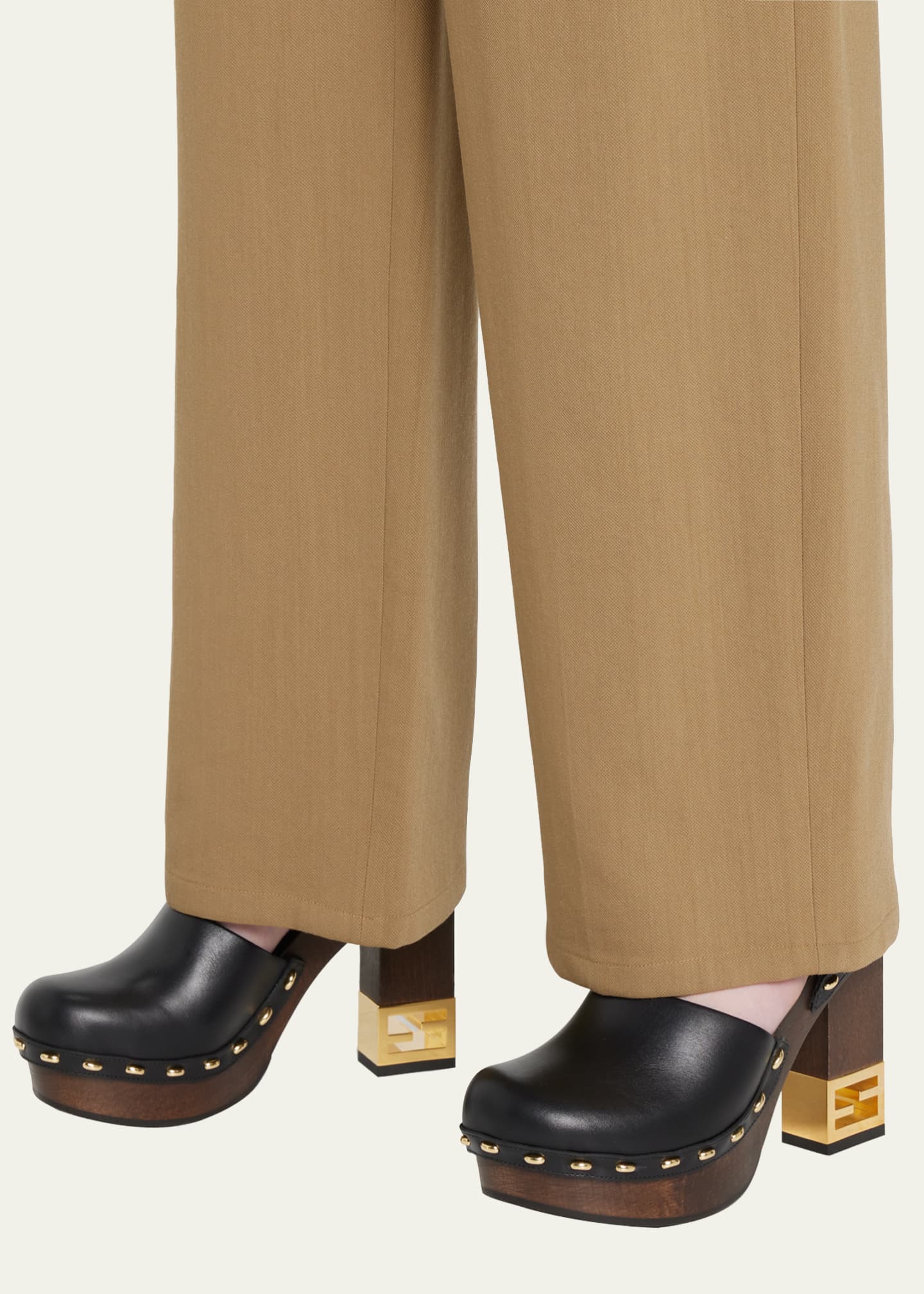 Fendi Vitello Leather Ankle-Strap Clog Pumps - Bergdorf Goodman