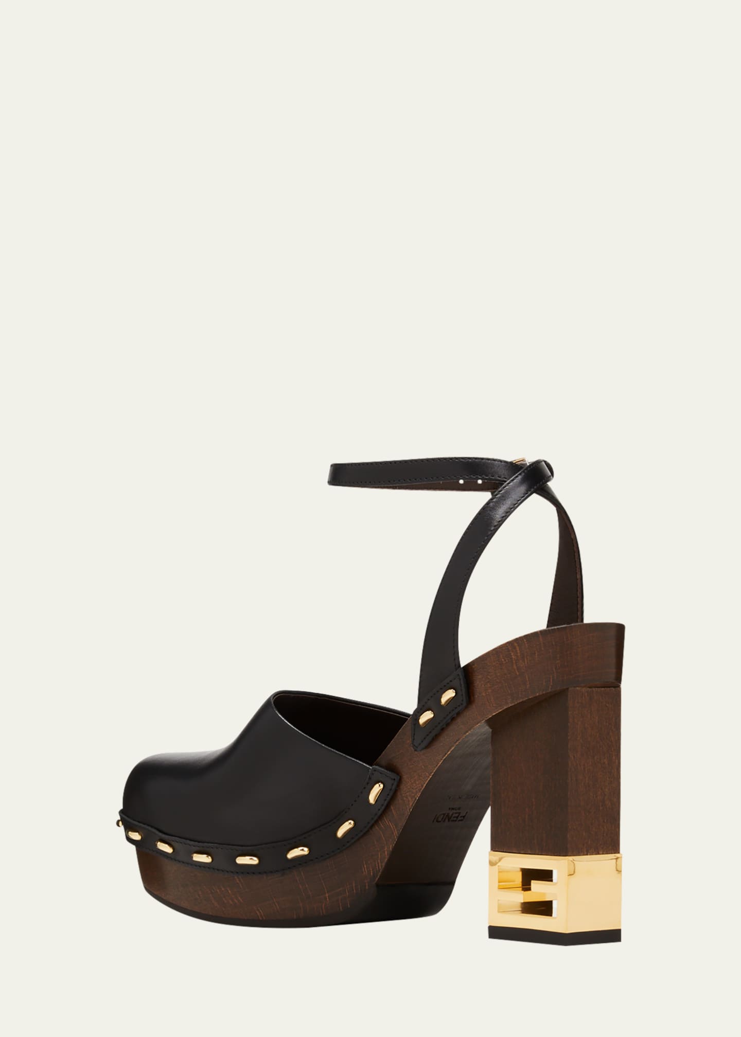 Fendi Vitello Leather Ankle-Strap Clog Pumps - Bergdorf Goodman