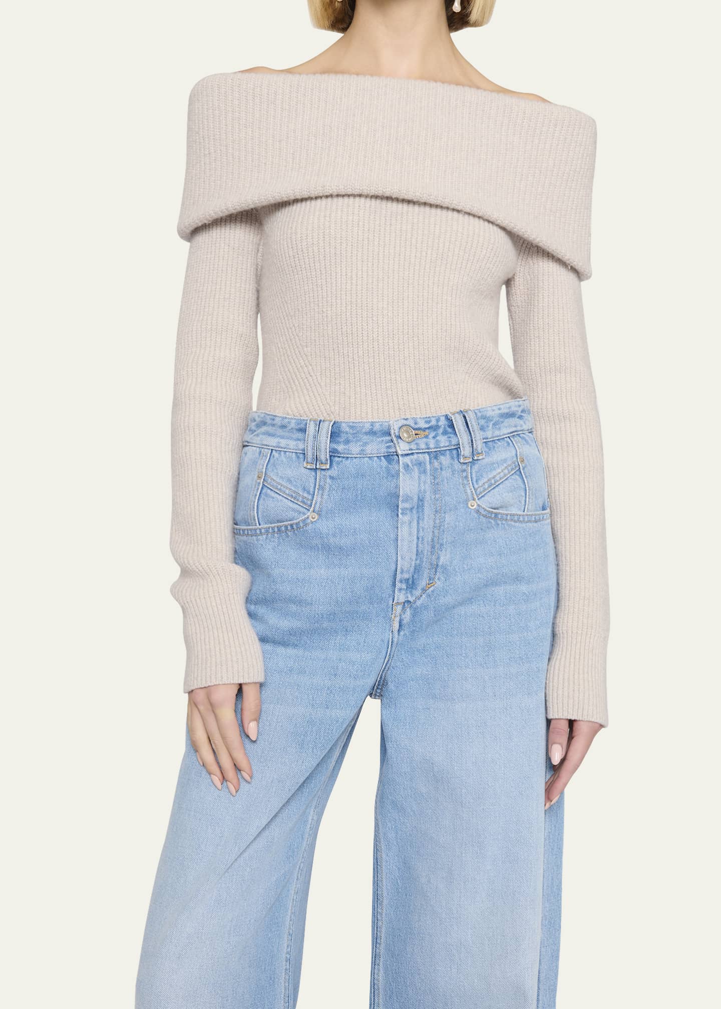 Isabel Marant Baya Off-The-Shoulder Cashmere Rib Sweater - Bergdorf Goodman