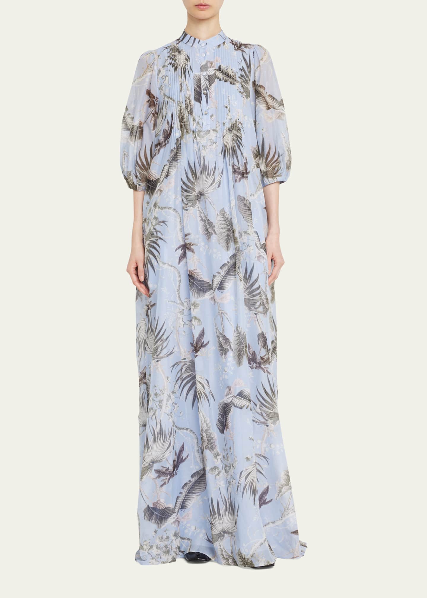 Erdem Floral-Print Pleated Bib Maxi Dress - Bergdorf Goodman