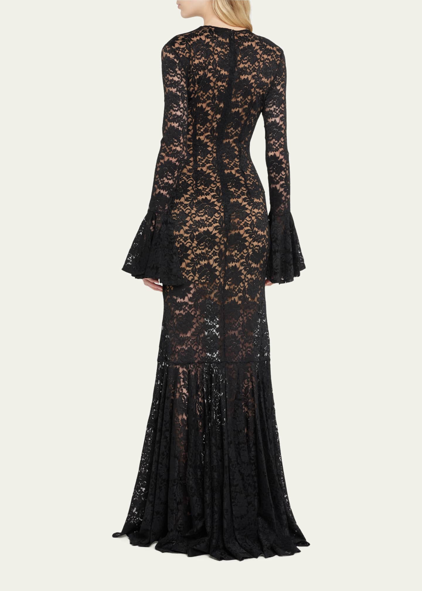 Caroline Constas Allonia Flared-Cuff Illusion Lace Gown - Bergdorf Goodman
