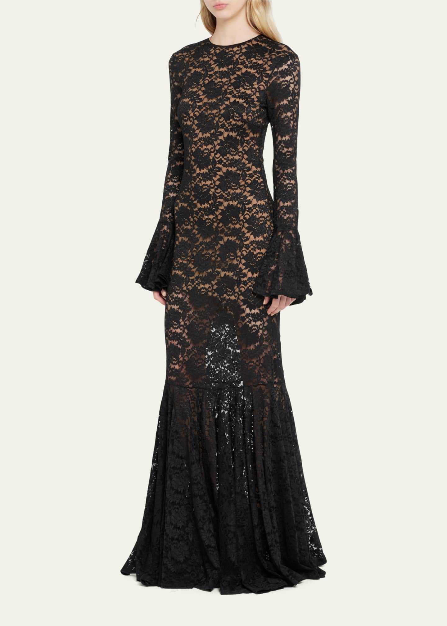 Caroline Constas Allonia Flared-Cuff Illusion Lace Gown - Bergdorf Goodman