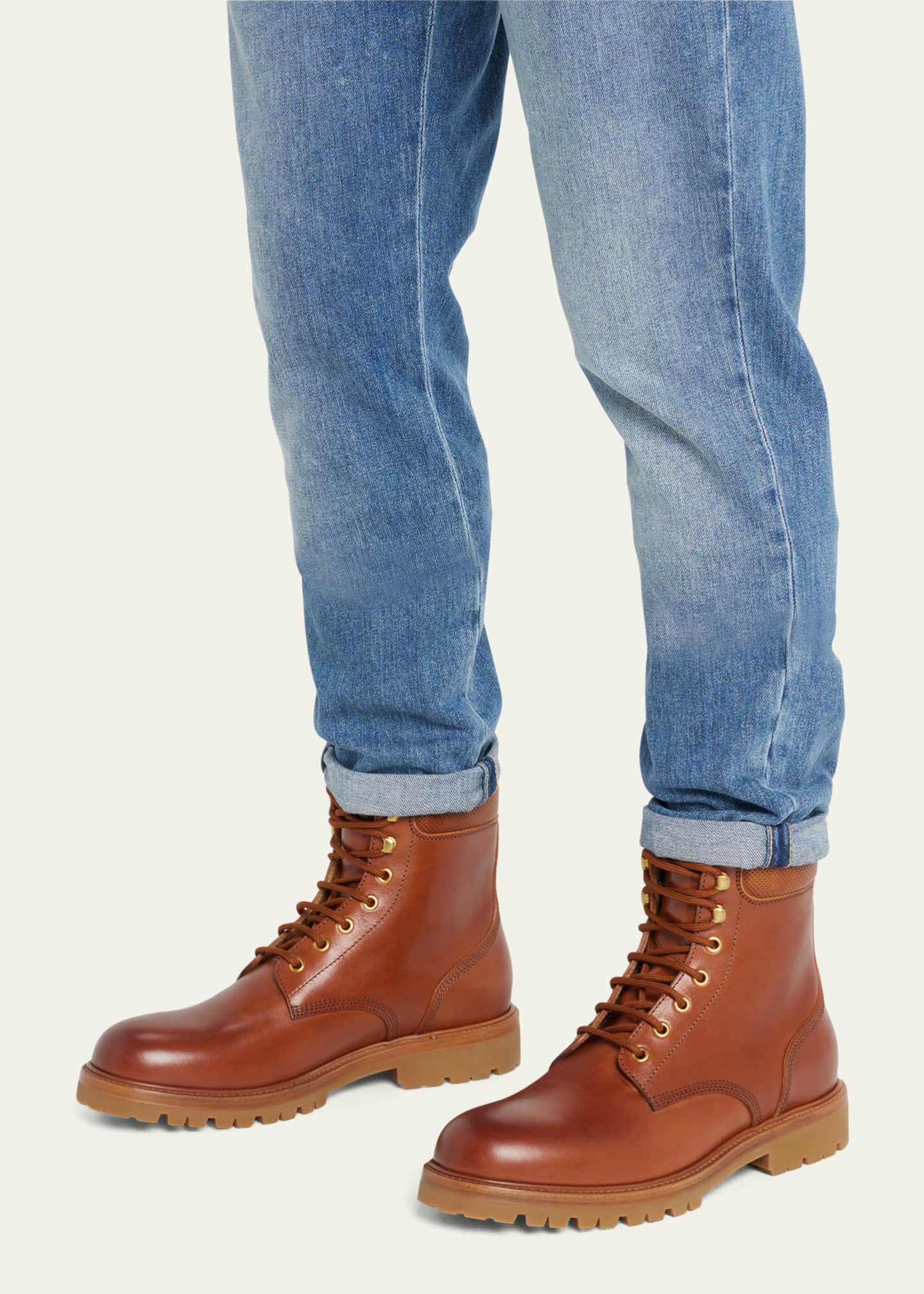 Brunello Cucinelli Men's Lug Sole Leather Lace-Up Ankle Boots ...