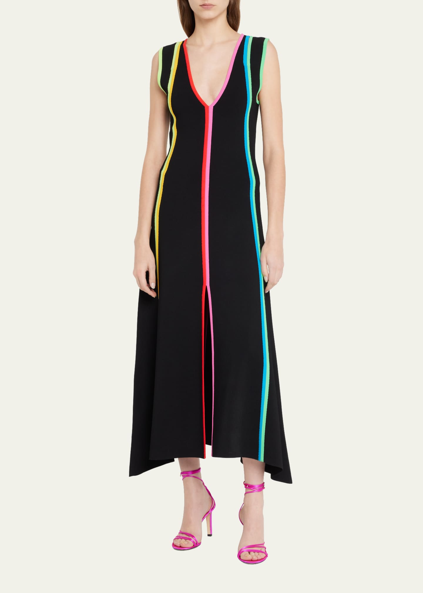 CHRISTOPHER JOHN ROGERS Stripe V-Neck Knit Dress - Bergdorf Goodman