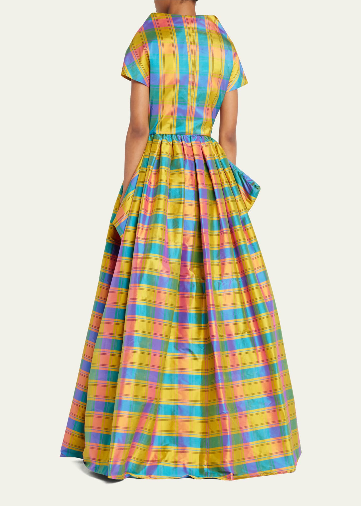 CHRISTOPHER JOHN ROGERS Plaid Asymmetric Napkin Neckline Gown W Pockets ...