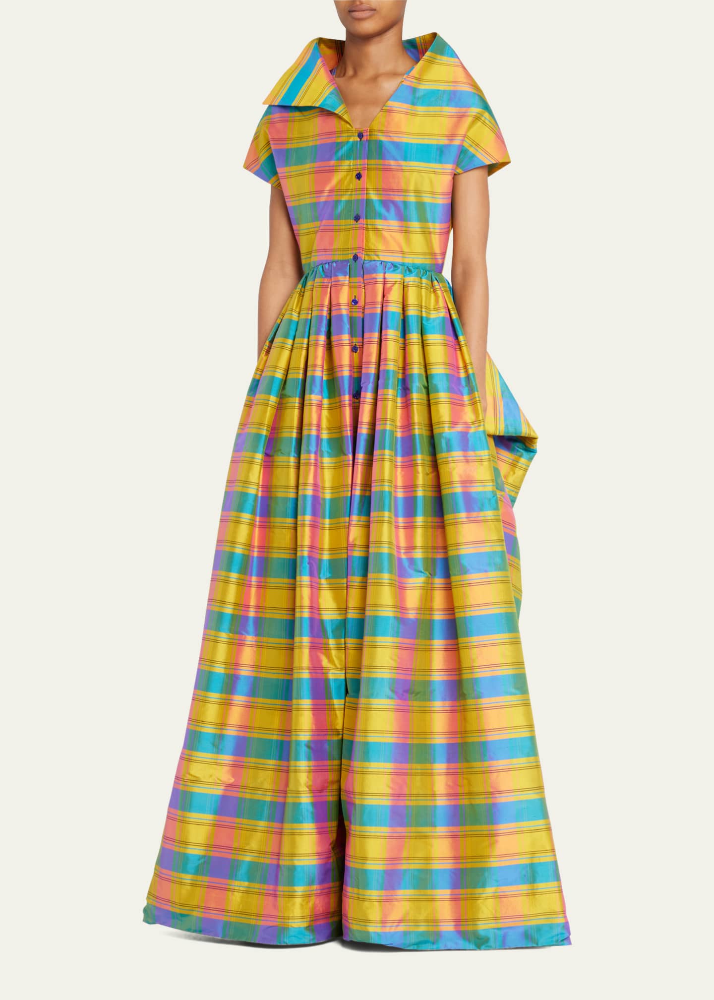 CHRISTOPHER JOHN ROGERS Plaid Asymmetric Napkin Neckline Gown W Pockets ...