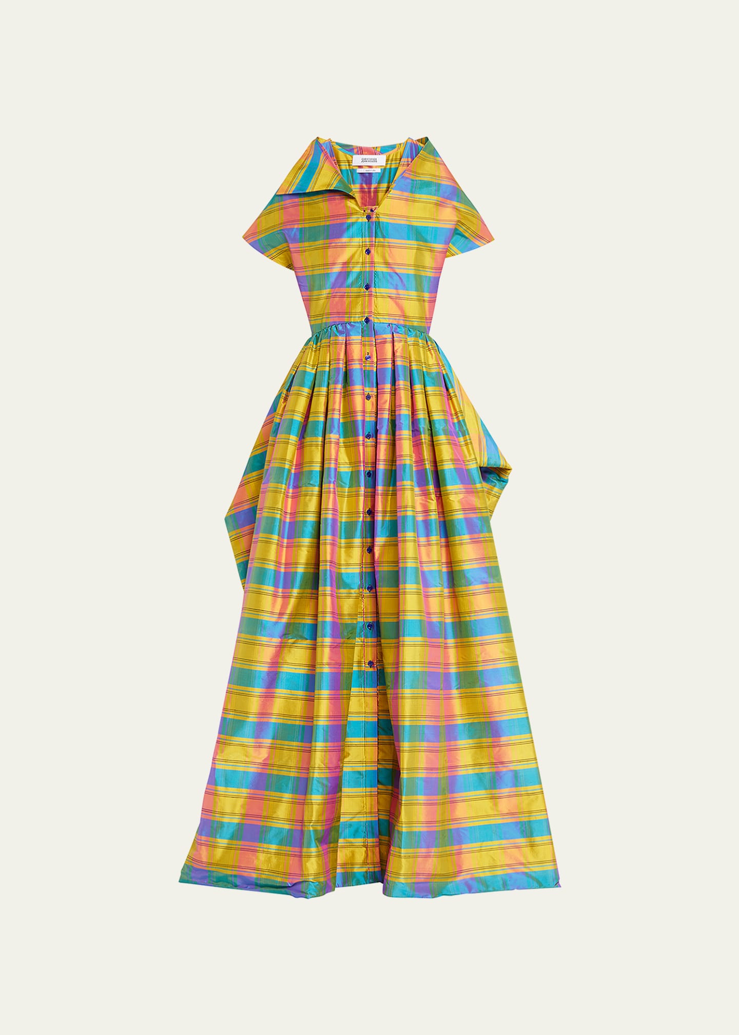 CHRISTOPHER JOHN ROGERS Plaid Asymmetric Napkin Neckline Gown W Pockets ...