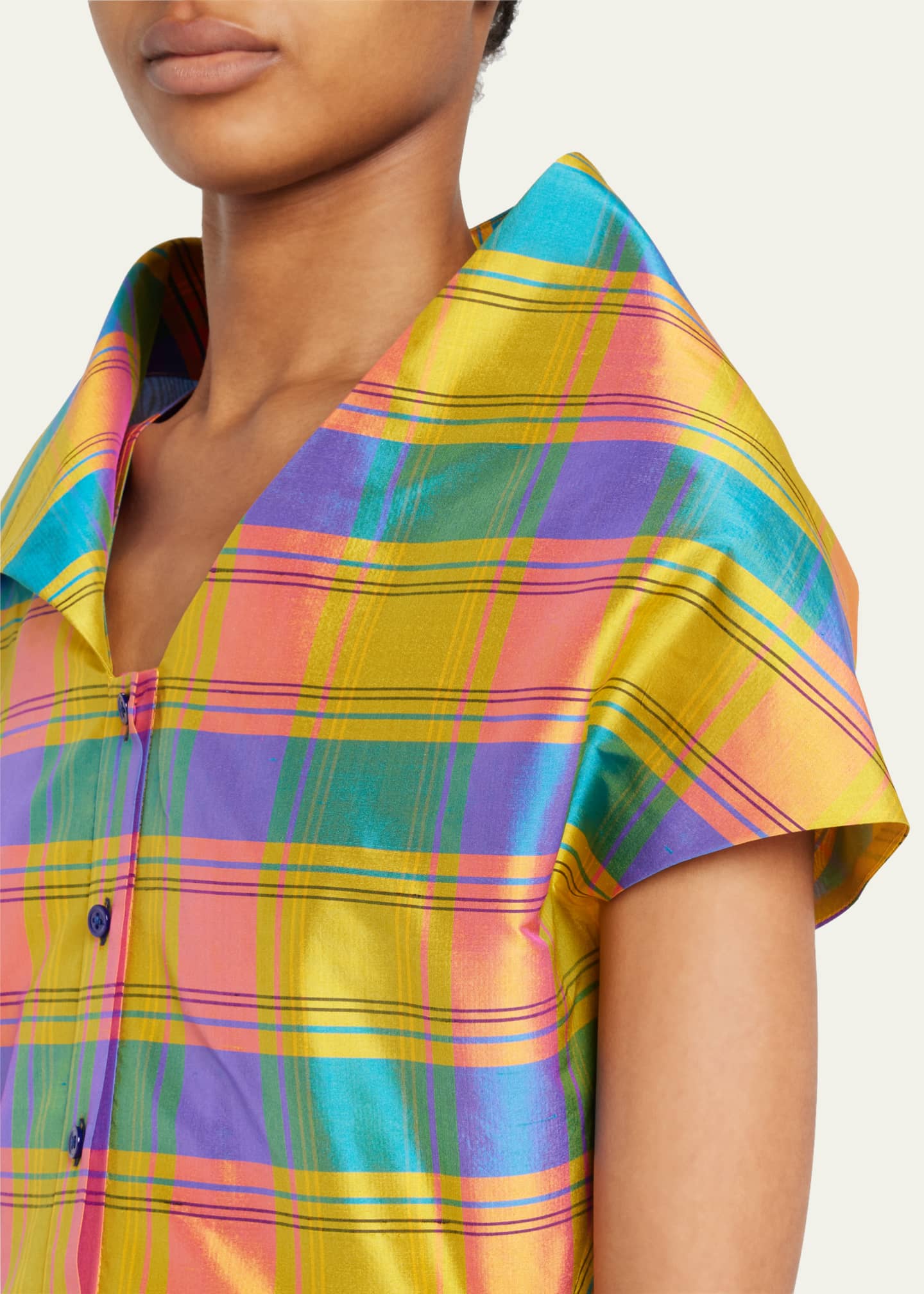 CHRISTOPHER JOHN ROGERS Plaid Asymmetric Napkin Neckline Gown W Pockets ...