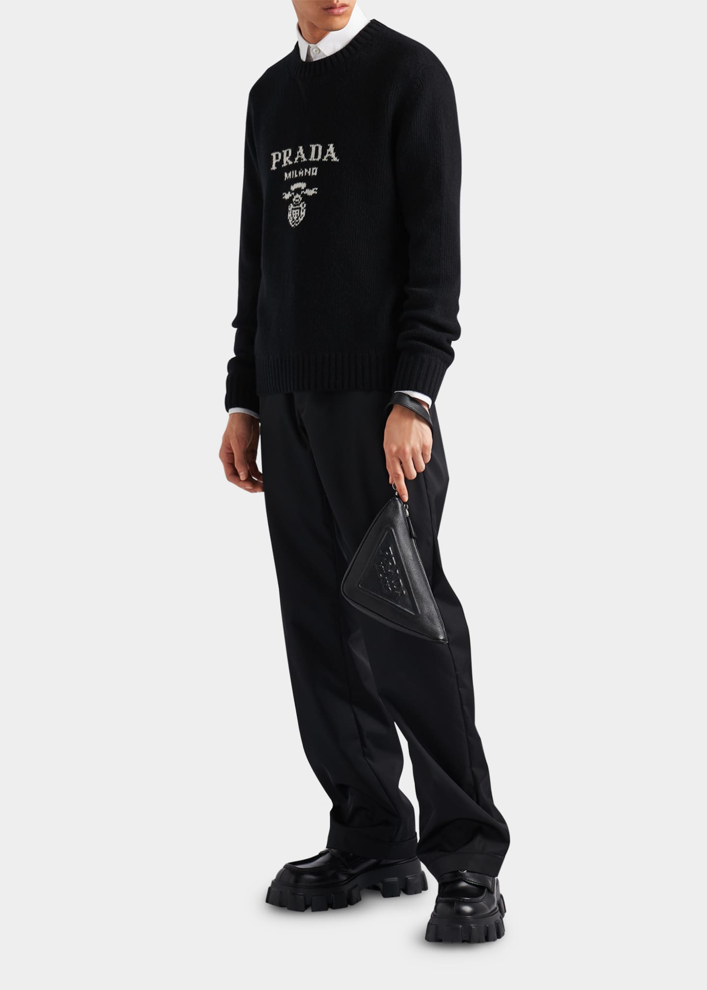 Prada Men's Wool-Cashmere Logo Sweater - Bergdorf Goodman