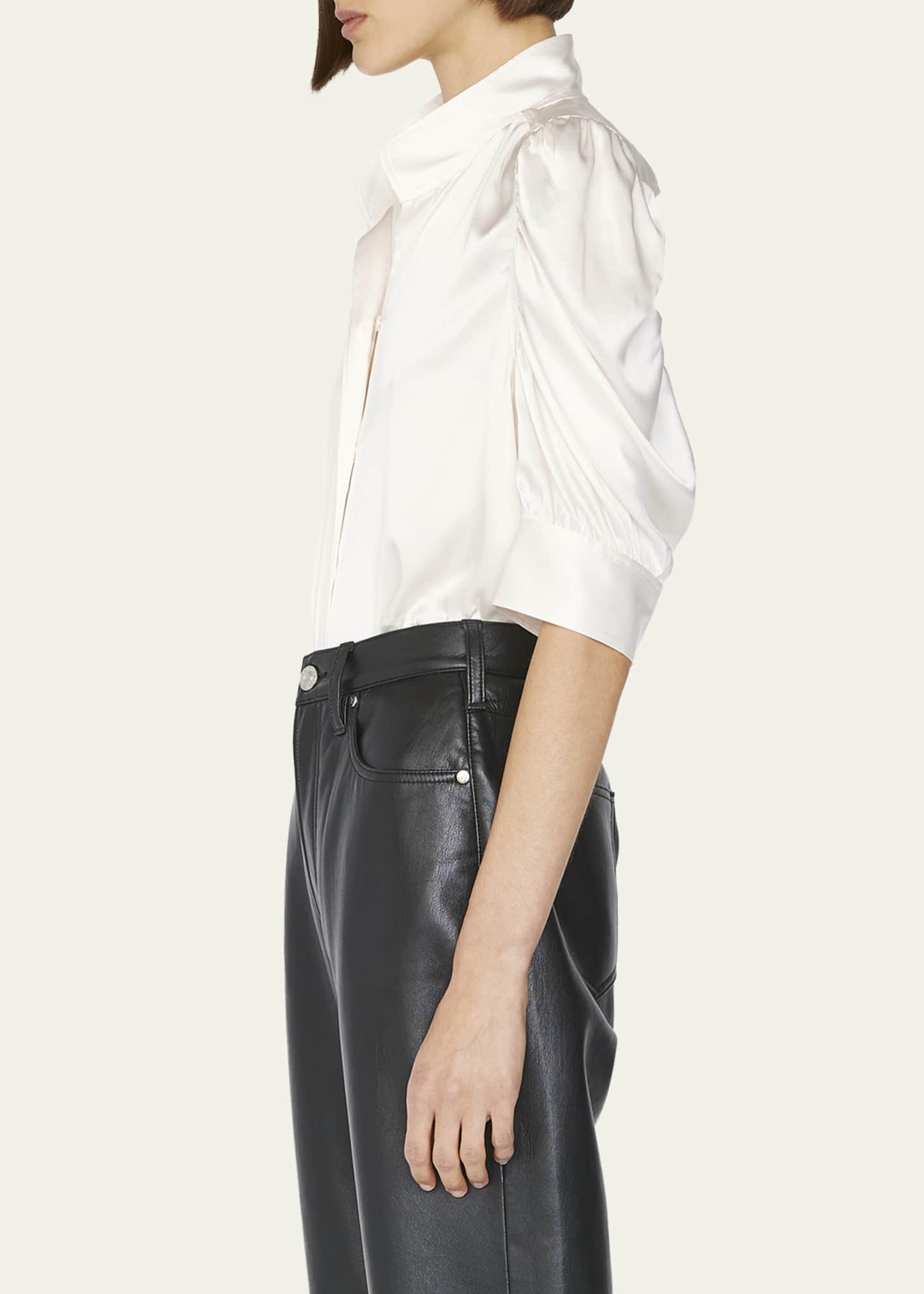 FRAME Gillian Silk Ruched Sleeve Top - Bergdorf Goodman