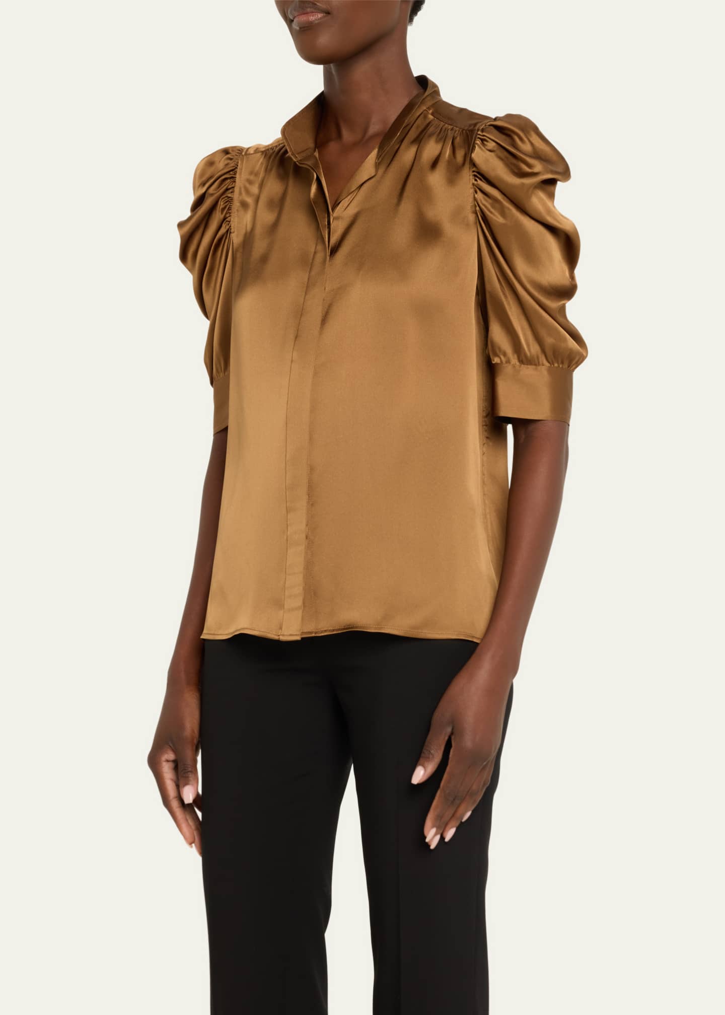 FRAME Gillian Silk Ruched Sleeve Top - Bergdorf Goodman