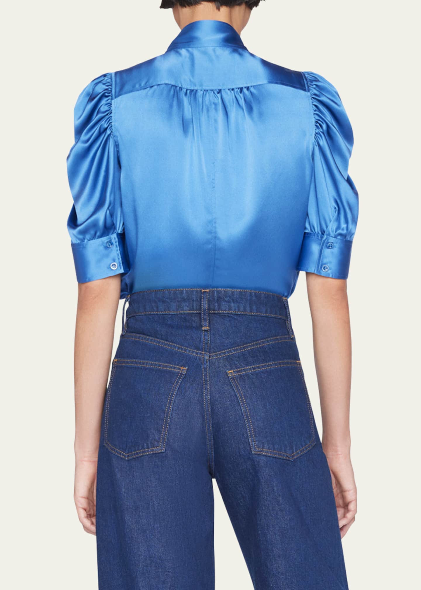 FRAME Gillian Silk Ruched Sleeve Top - Bergdorf Goodman