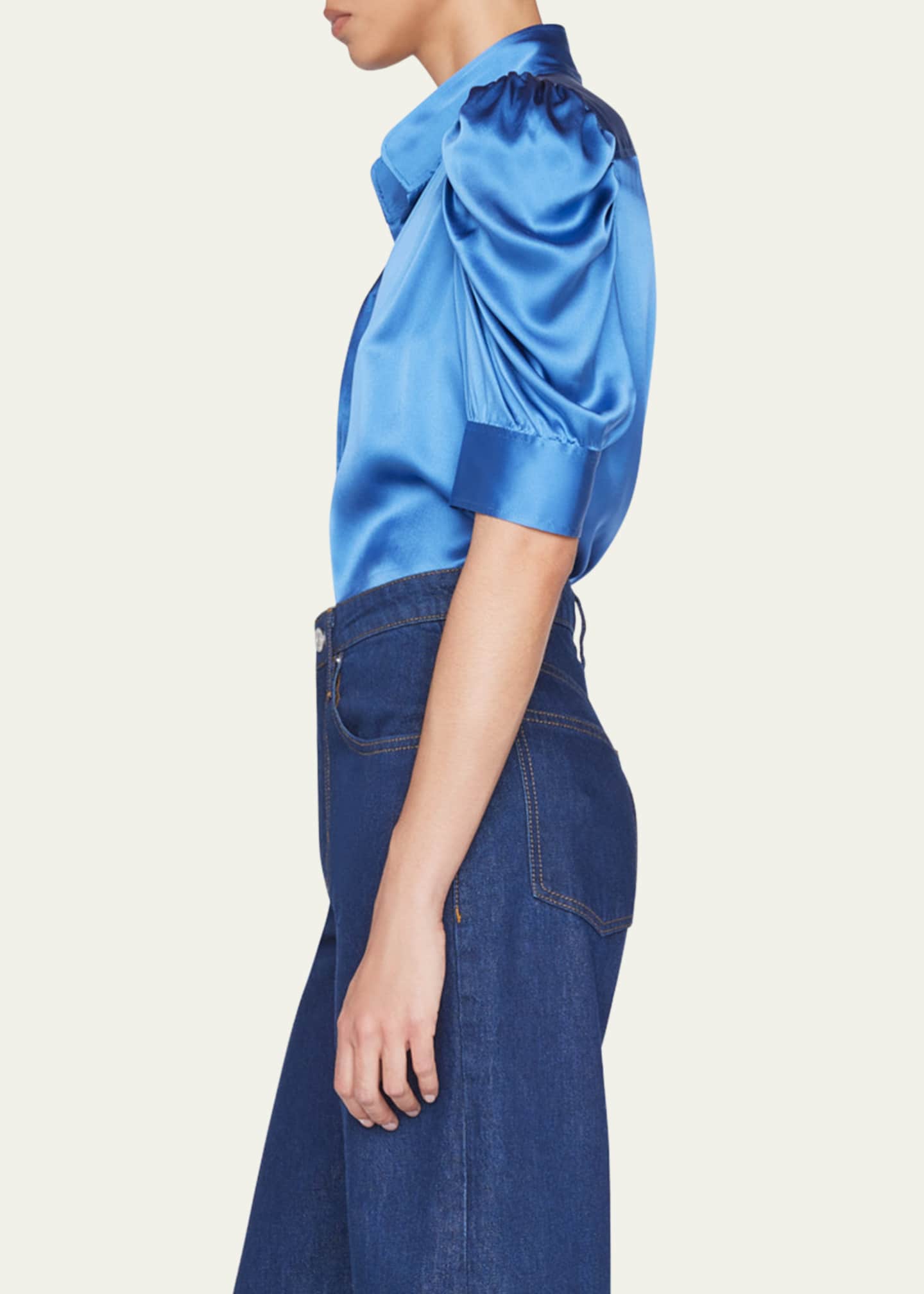 FRAME Gillian Silk Ruched Sleeve Top - Bergdorf Goodman