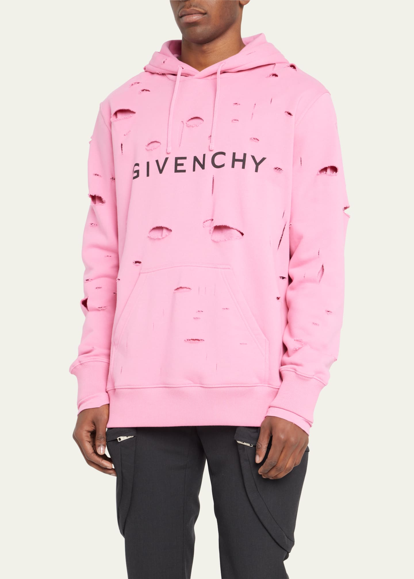 Givenchy Men's Destroyed Logo Pullover Hoodie - Bergdorf Goodman