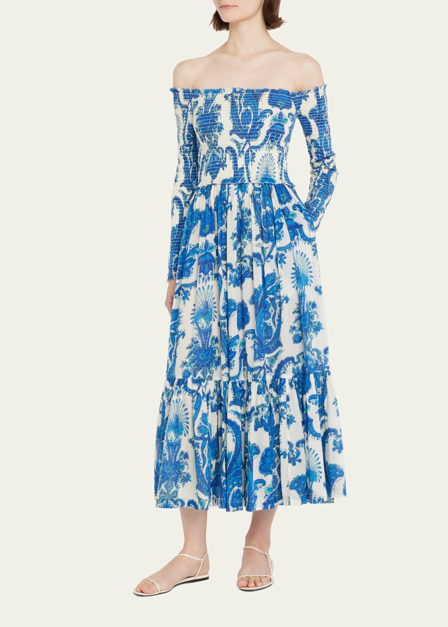 Cara Cara Skylar Smocked Off-The-Shoulder Midi Dress - Bergdorf Goodman