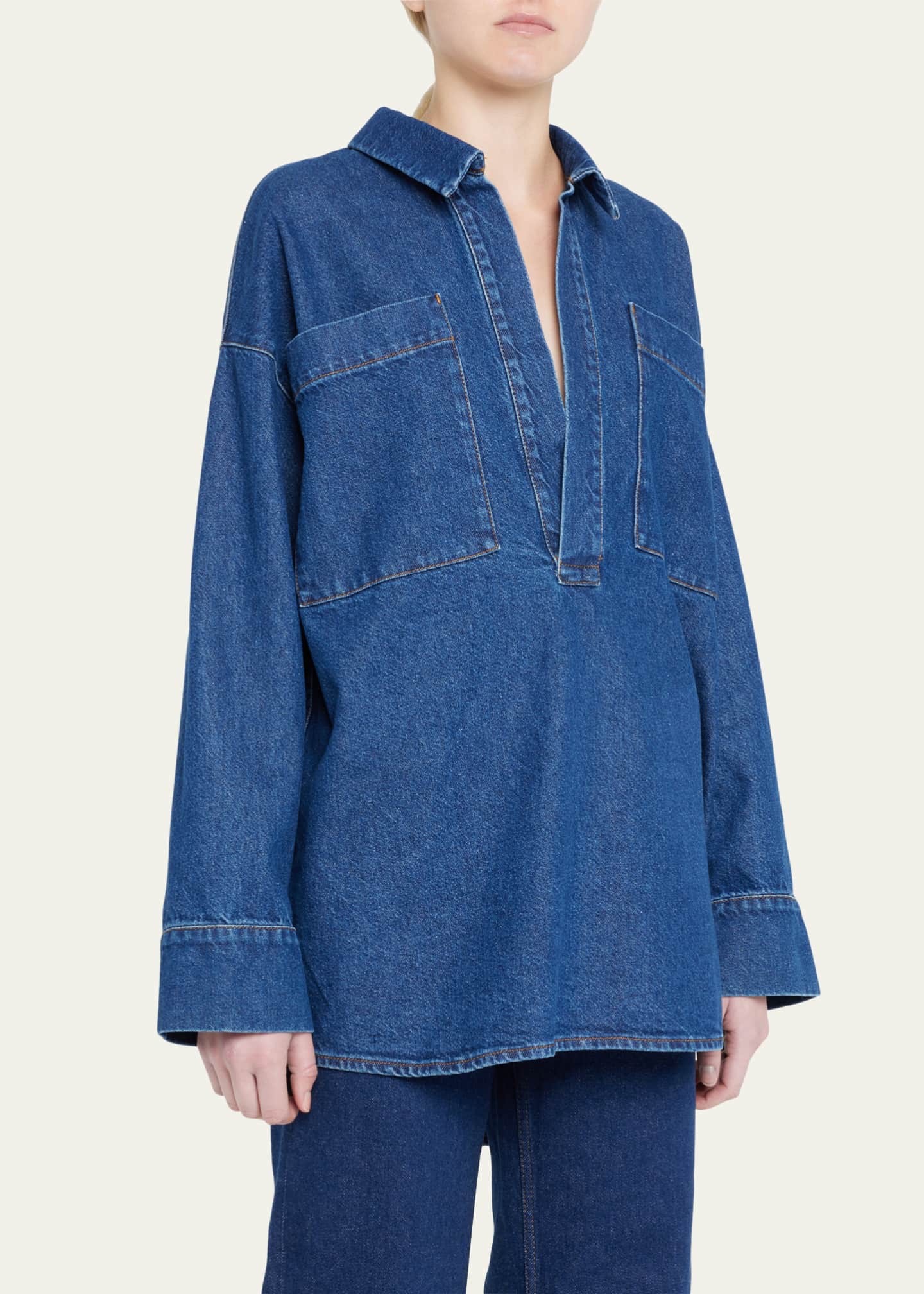 Tove Sonny Denim V-Neck Shirt - Bergdorf Goodman