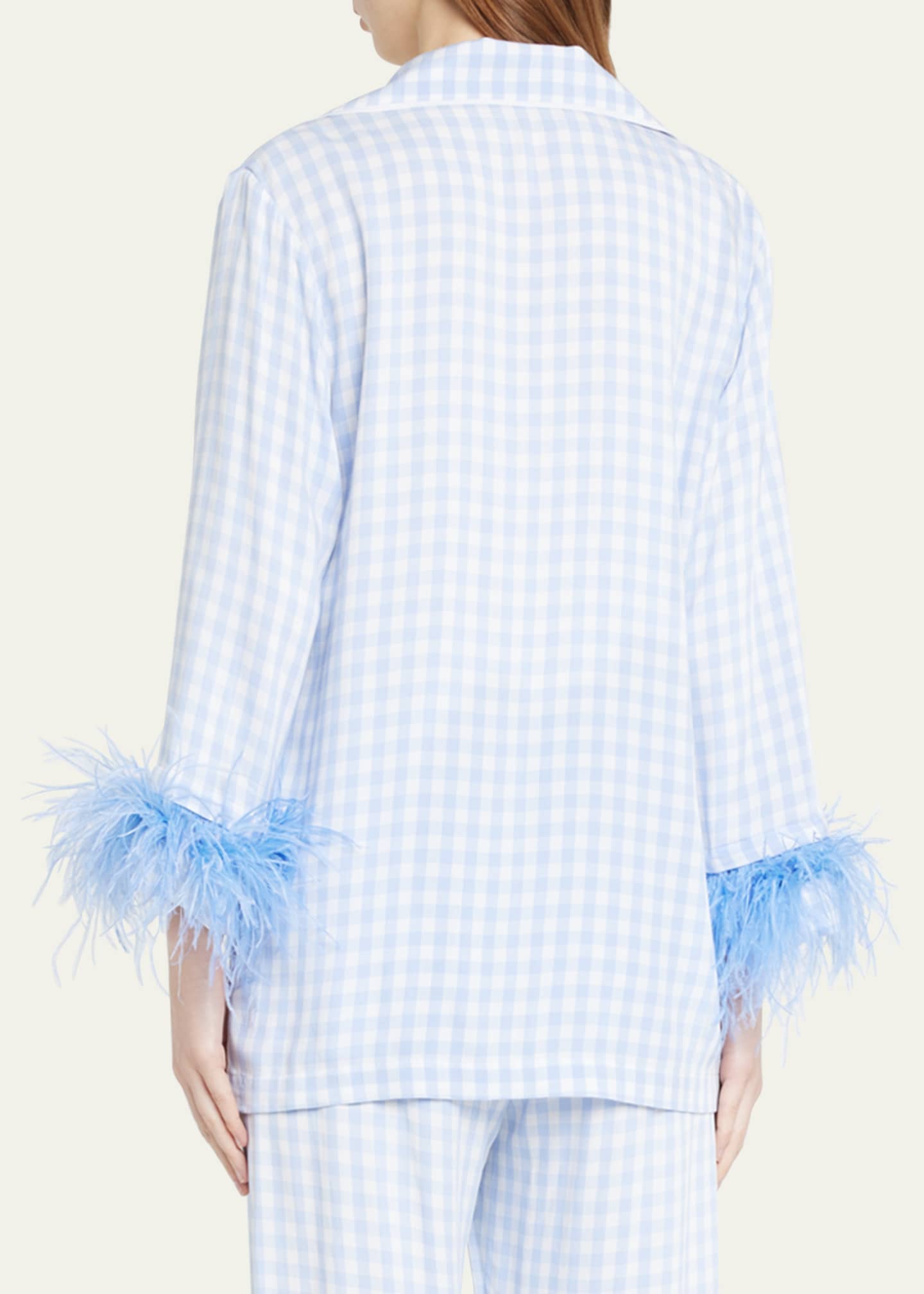 Sleeper Party Gingham-Print Feather-Trim Pajama Set - Bergdorf Goodman