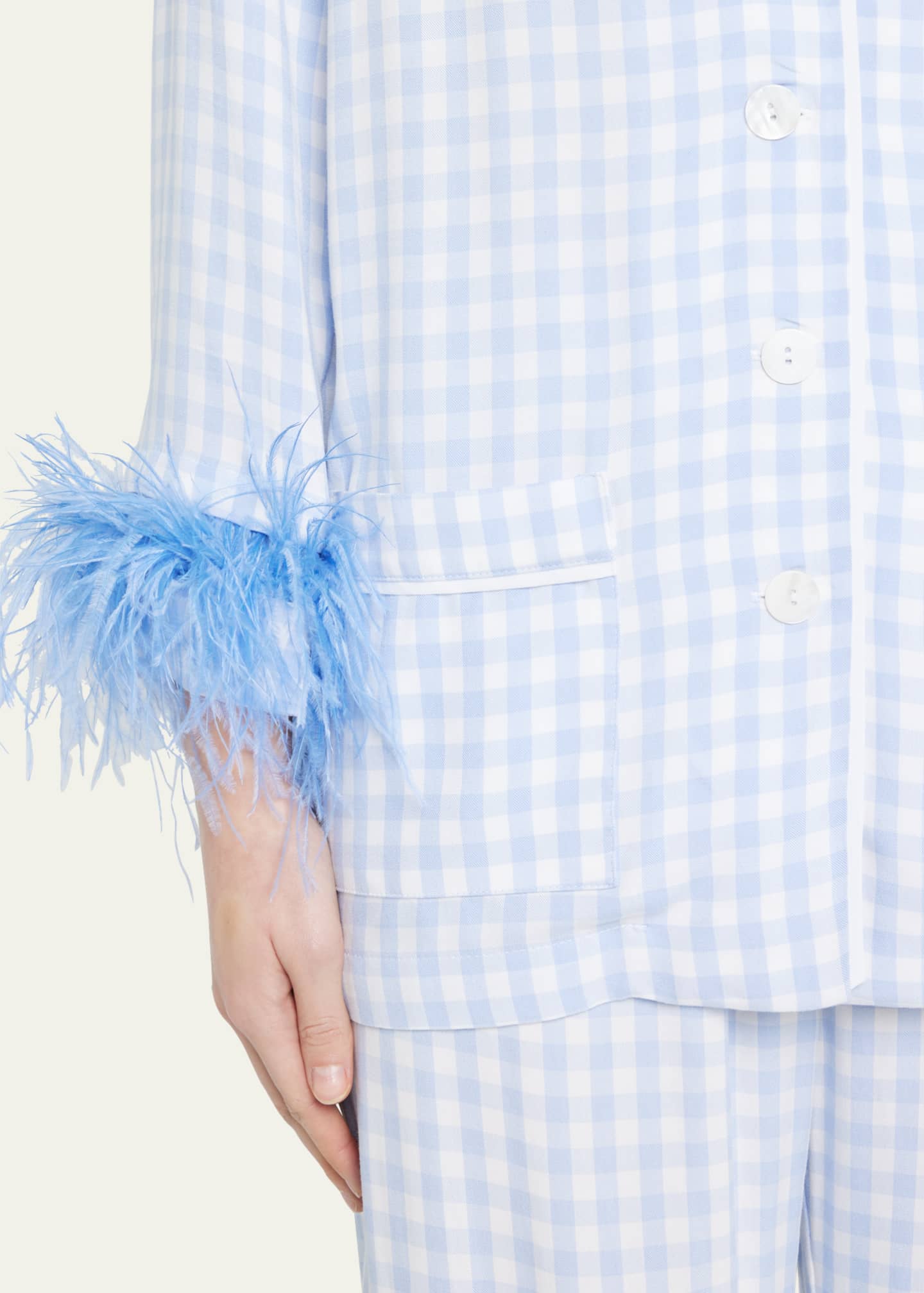 Sleeper Party Gingham-Print Feather-Trim Pajama Set - Bergdorf Goodman
