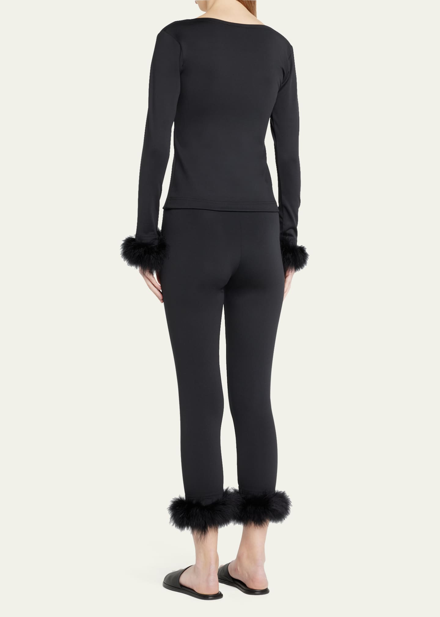 Sleeper The Weekend Chic Feather-Trim Pajama Set - Bergdorf Goodman