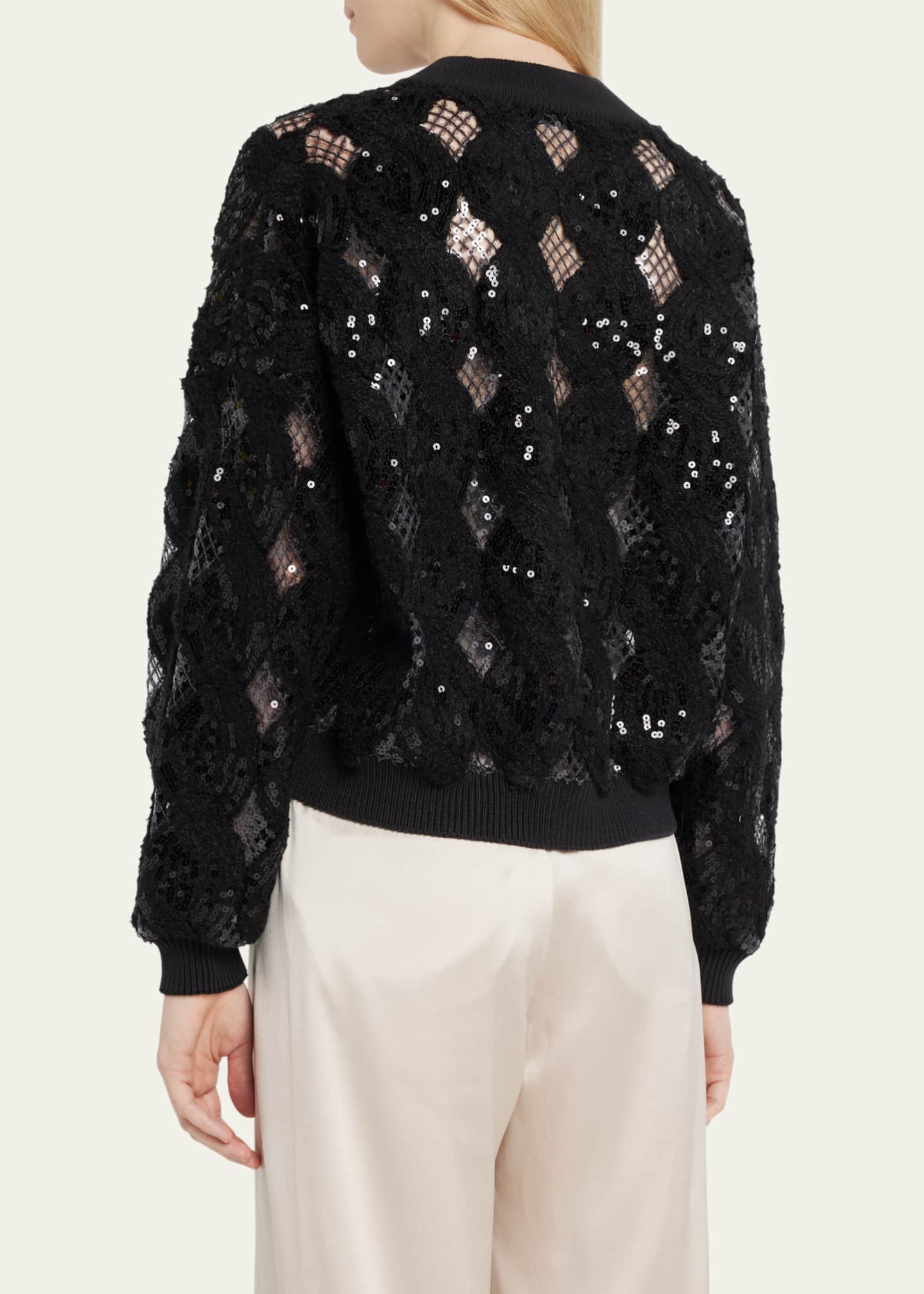 Brunello Cucinelli Couture Open Work Cable Knit Bomber Jacket w ...