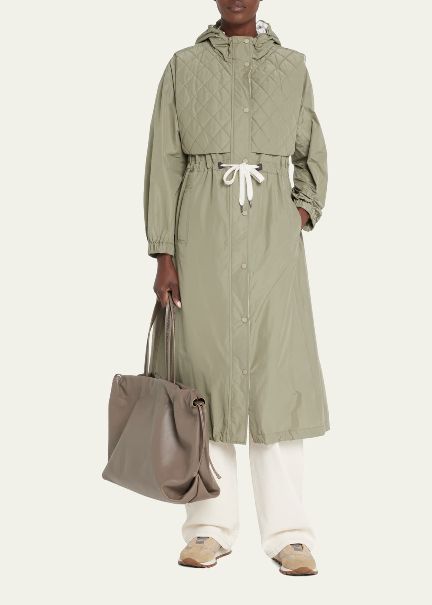 Brunello Cucinelli Taffeta Long Line Jacket with Quilted Gillette ...