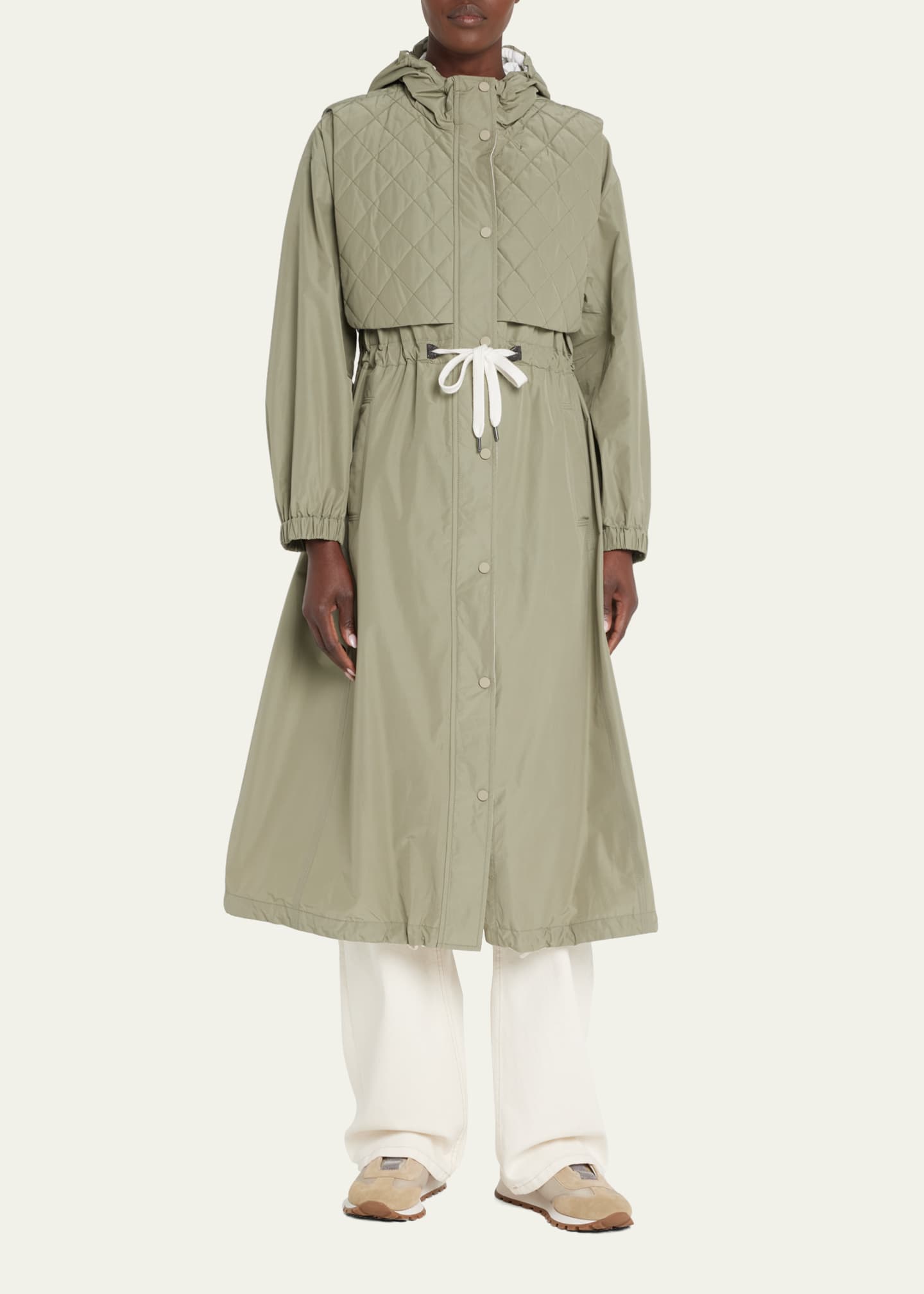 Brunello Cucinelli Taffeta Long Line Jacket with Quilted Gillette ...