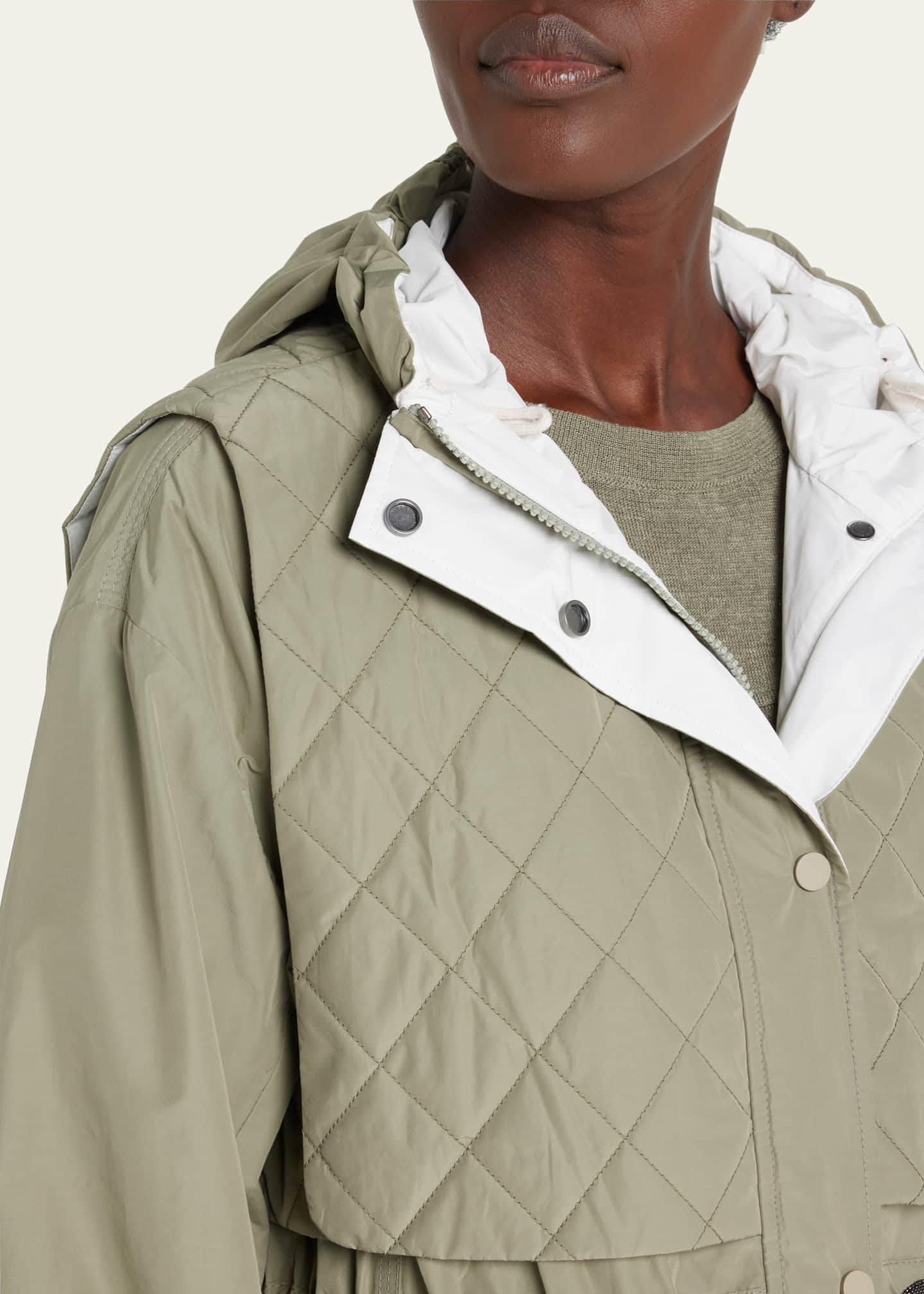 Brunello Cucinelli Taffeta Long Line Jacket with Quilted Gillette ...