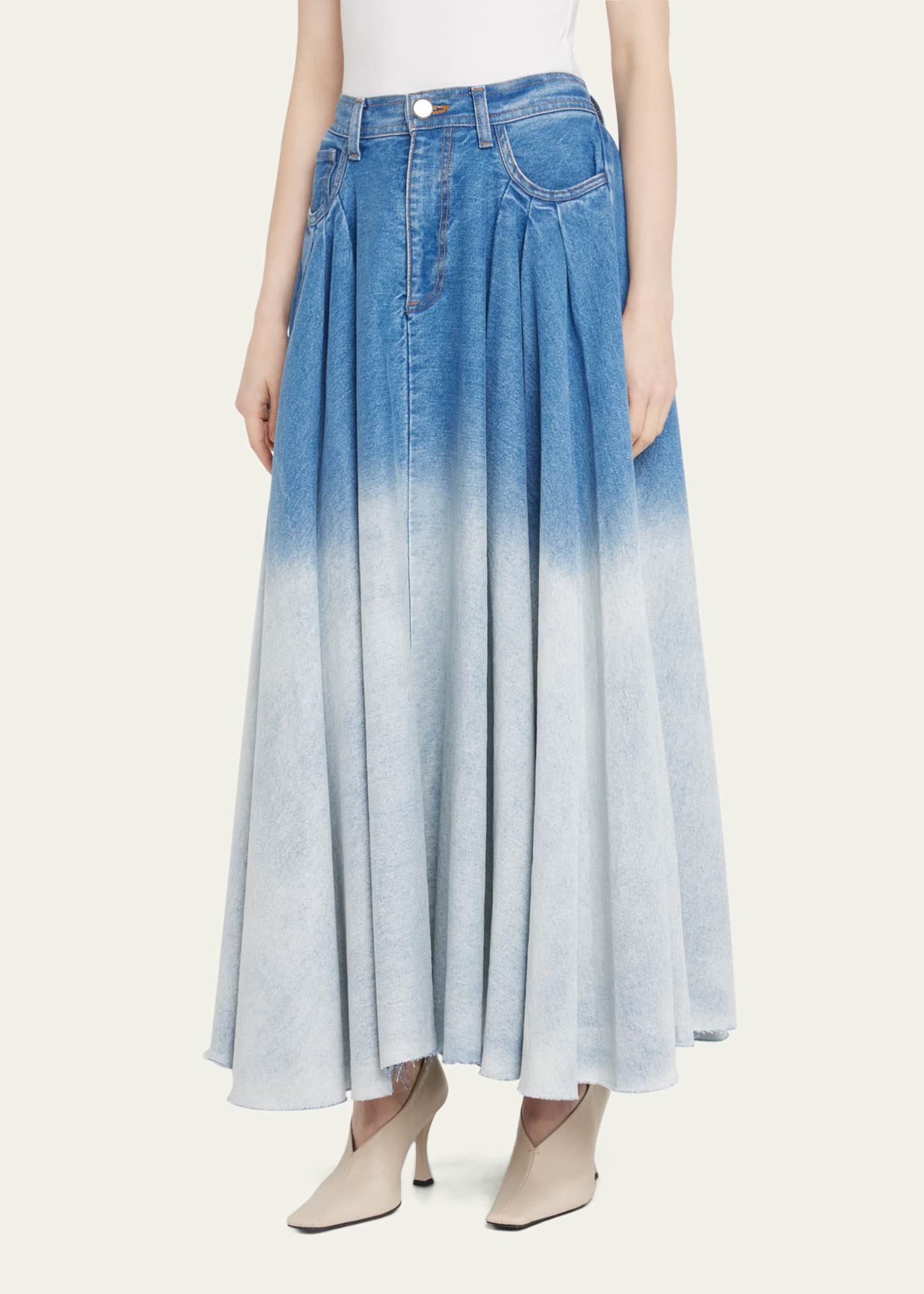 Brandon Maxwell Pleated Denim Skirt - Bergdorf Goodman