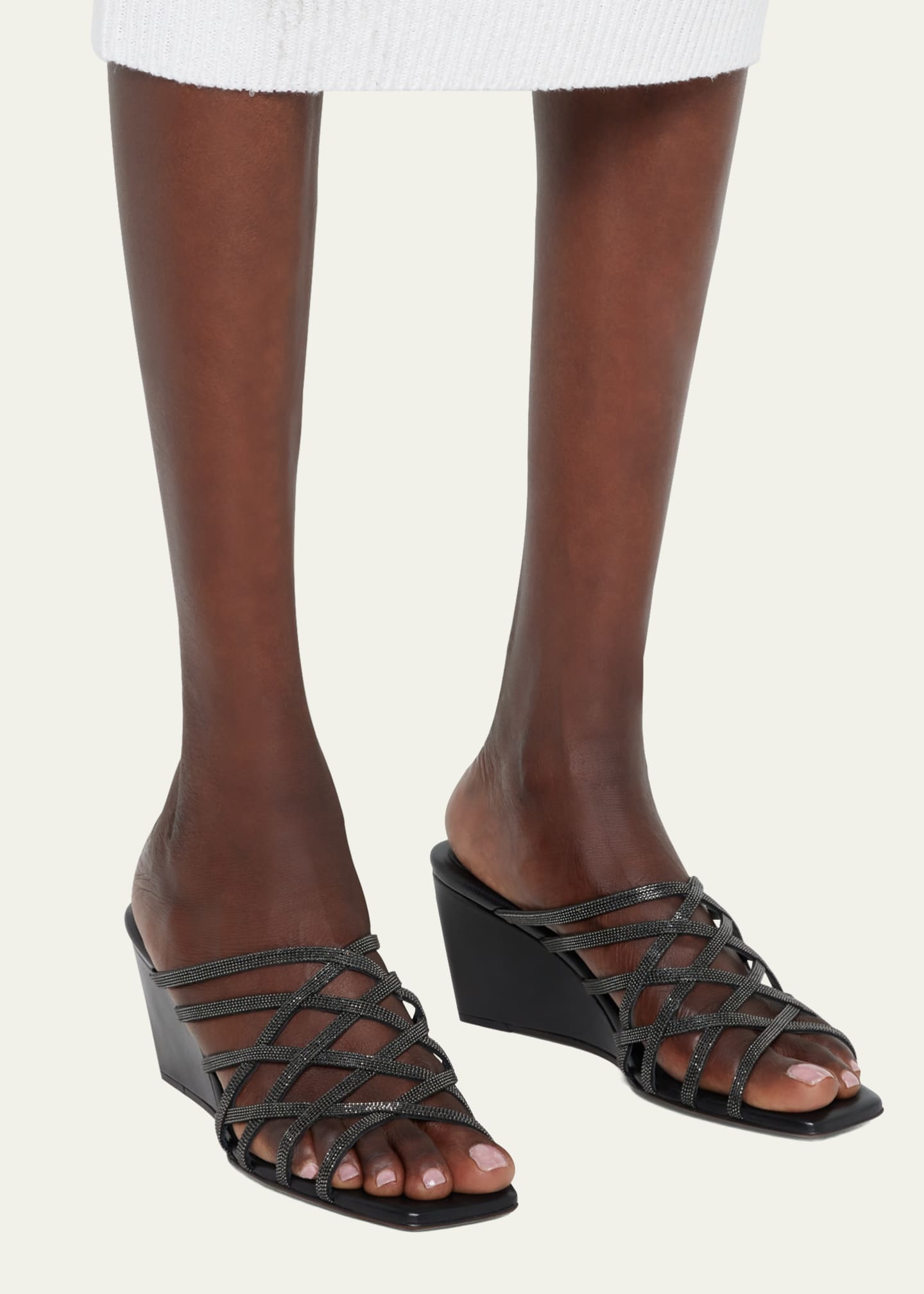 Brunello Cucinelli Monili Leather Caged Wedge Sandals - Bergdorf Goodman