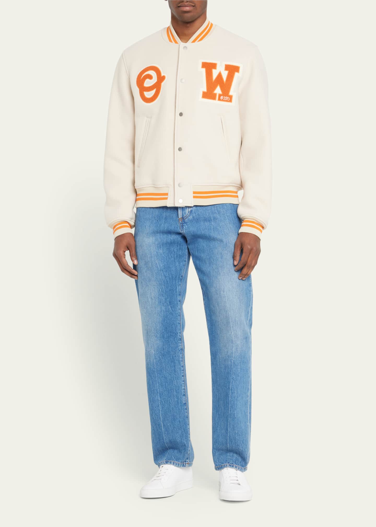 Off-White Men's Logo Patch Wool Letterman Varsity Jacket - Bergdorf Goodman