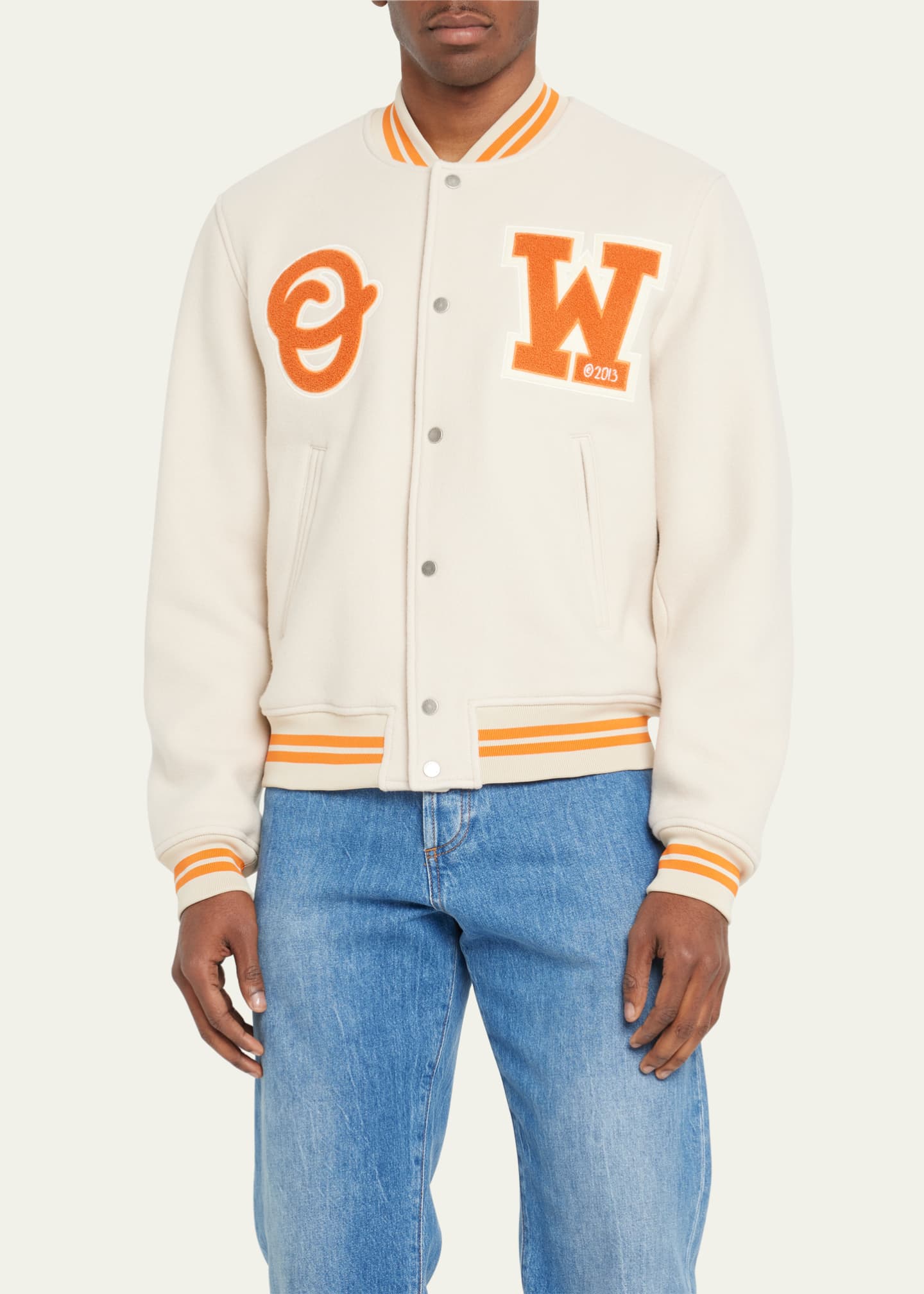 Off-White Men's Logo Patch Wool Letterman Varsity Jacket - Bergdorf Goodman