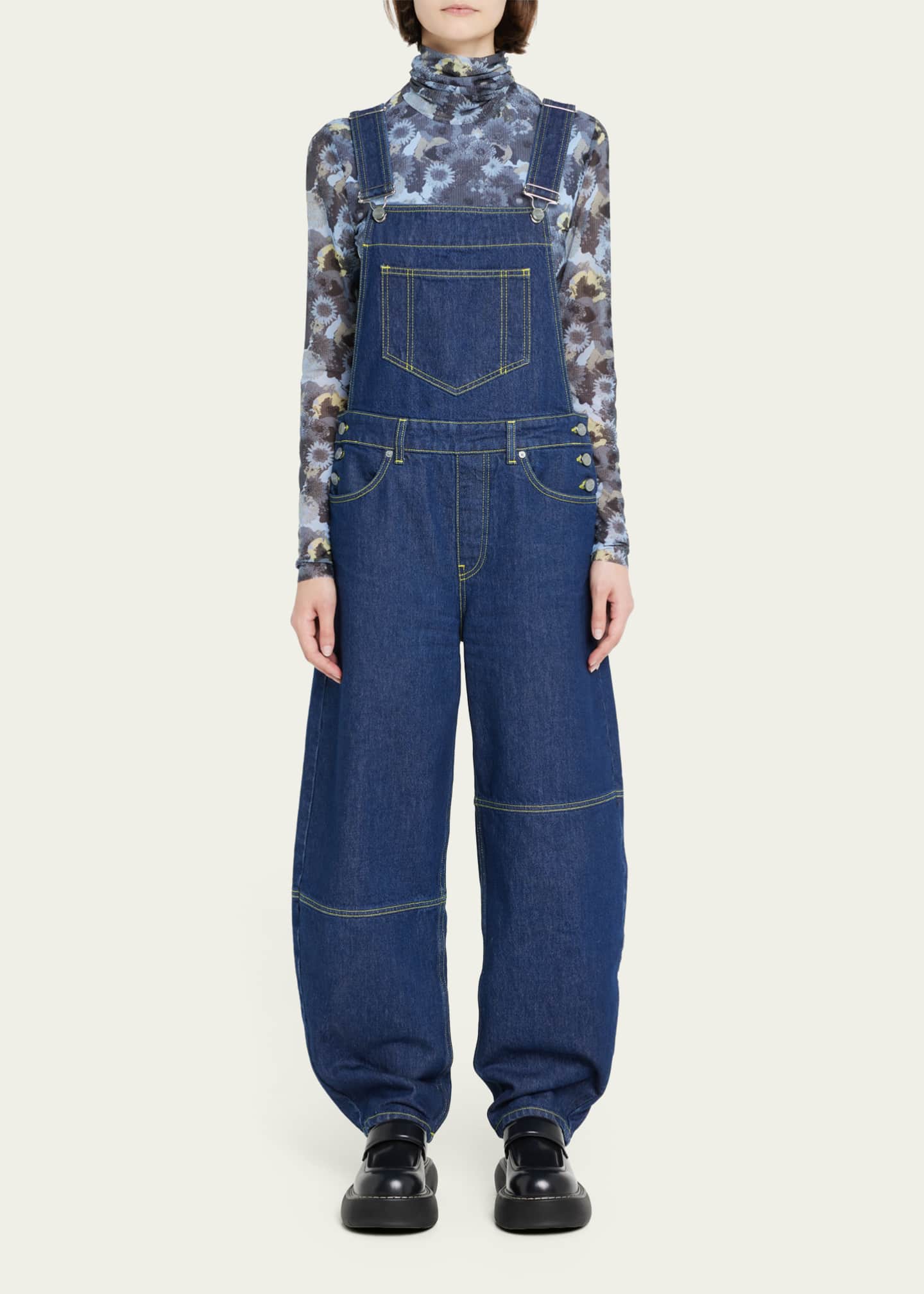 Ganni Denim Topstitch Overalls - Bergdorf Goodman
