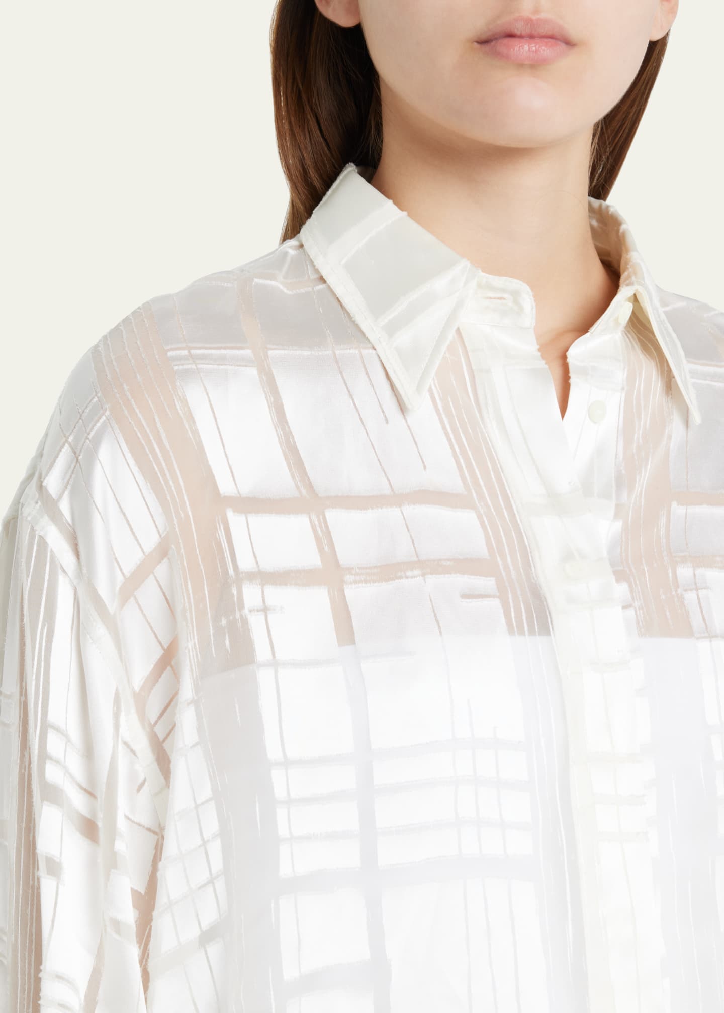 Brunello Cucinelli Organza Paint Stroke Print Button-Down Blouse ...