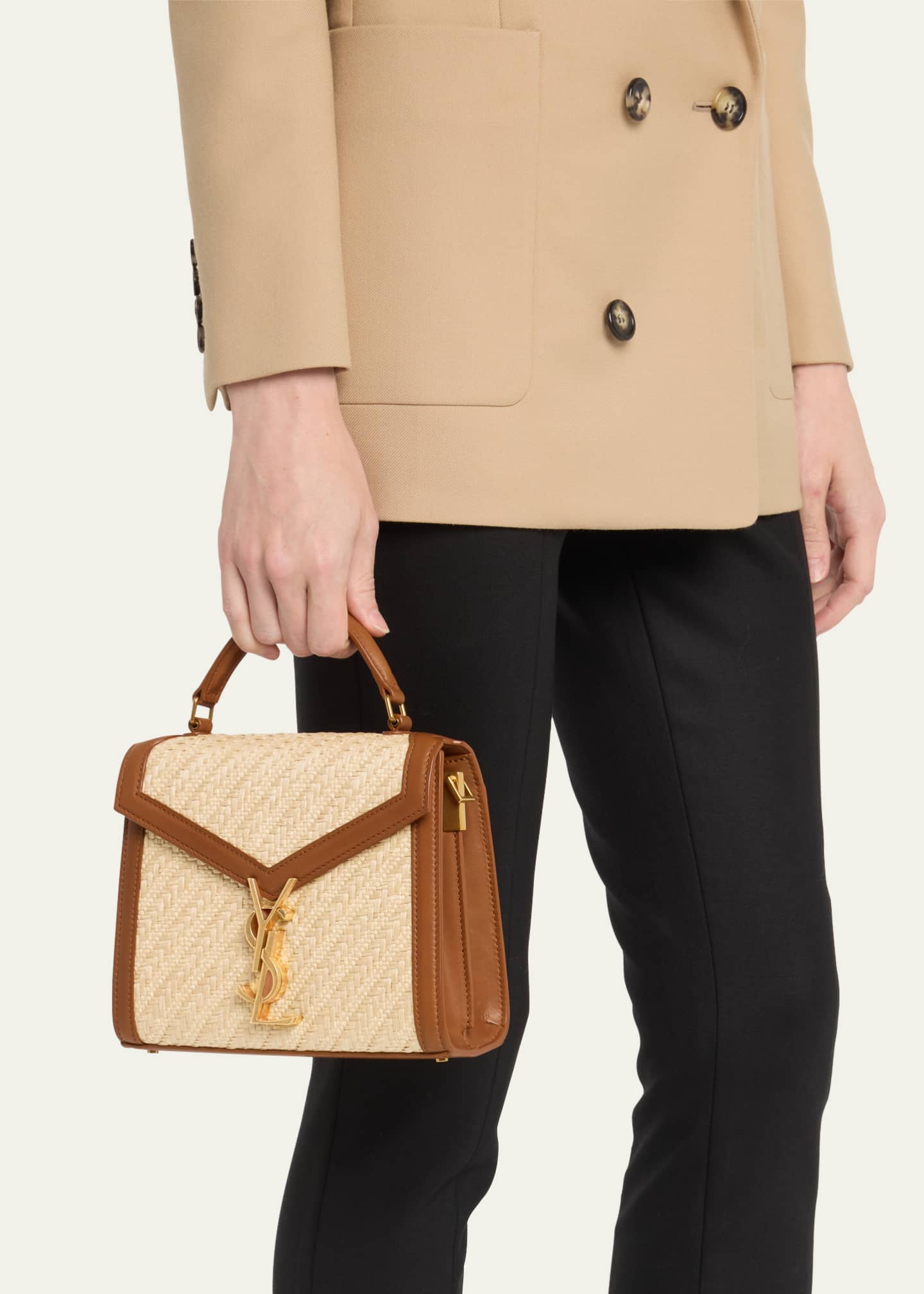 Saint Laurent Cassandra Mini YSL Top-Handle Crossbody Bag in Raffia And ... Saint Laurent Cassandra Mini YSL Top-Handle Crossbody Bag in Raffia And ...