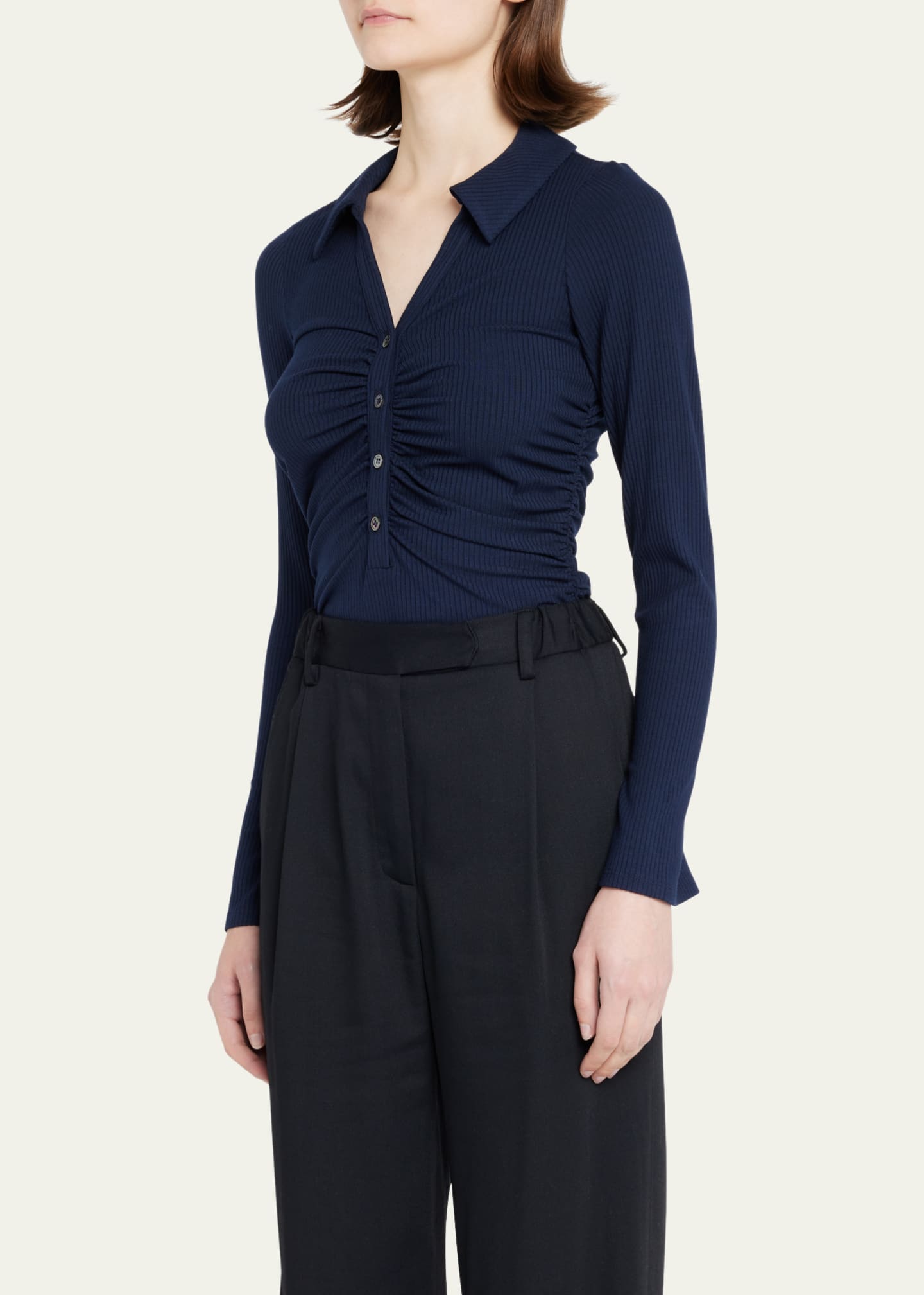 SIMKHAI Allen Marled Shaping Rib Polo Bodysuit - Bergdorf Goodman