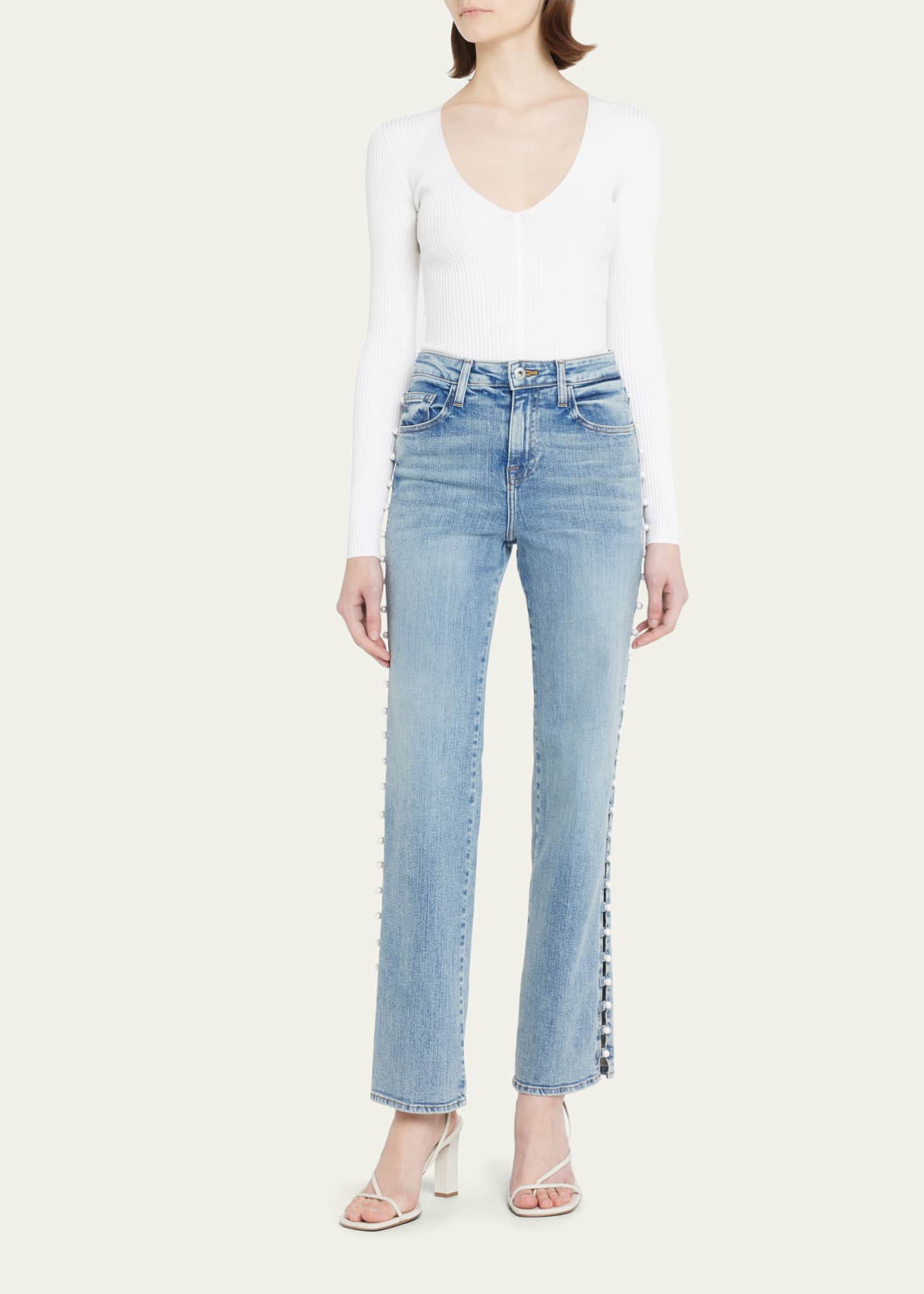 Jonathan Simkhai Standard Amelia High-Rise Faux-Pearl Embellished Denim ...