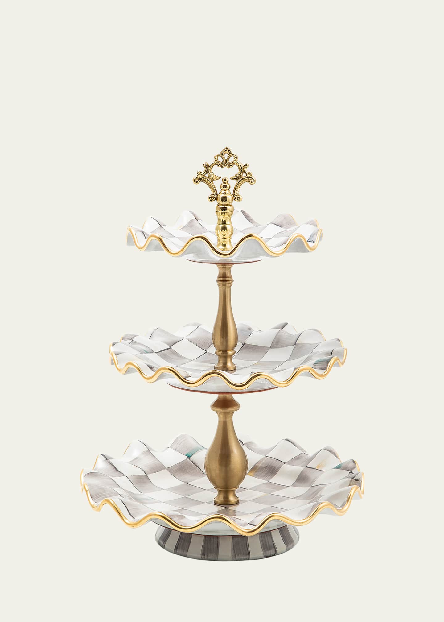 MacKenzie-Childs Sterling Check Three-Tier Sweet Stand - Bergdorf Goodman