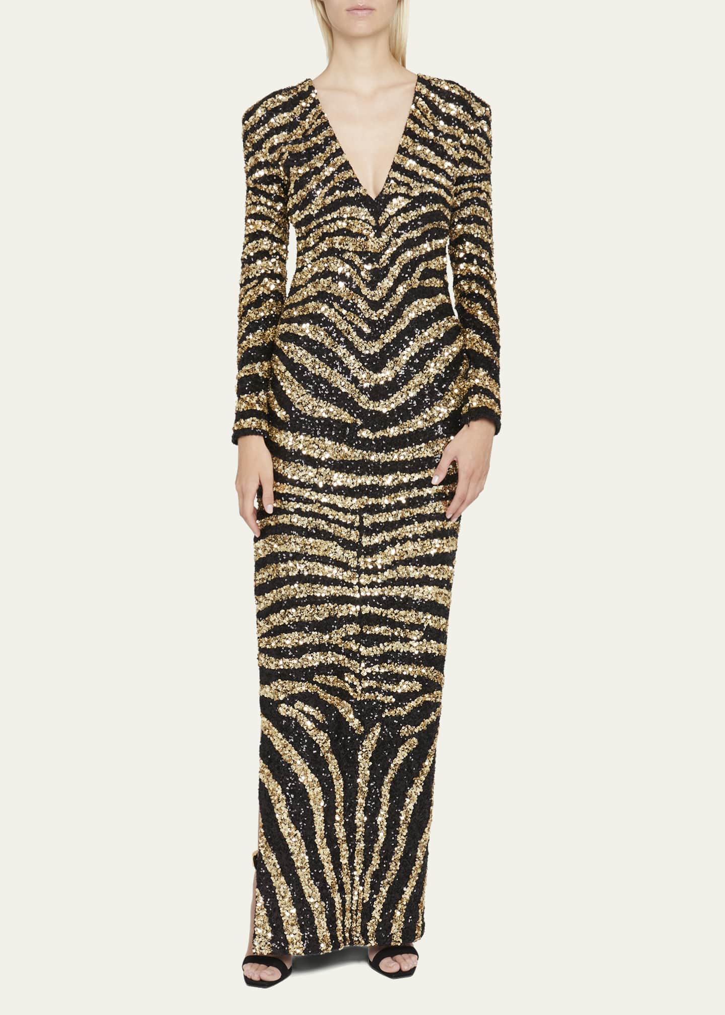 Balmain Zebra Stripe Sequin Evening Gown - Bergdorf Goodman