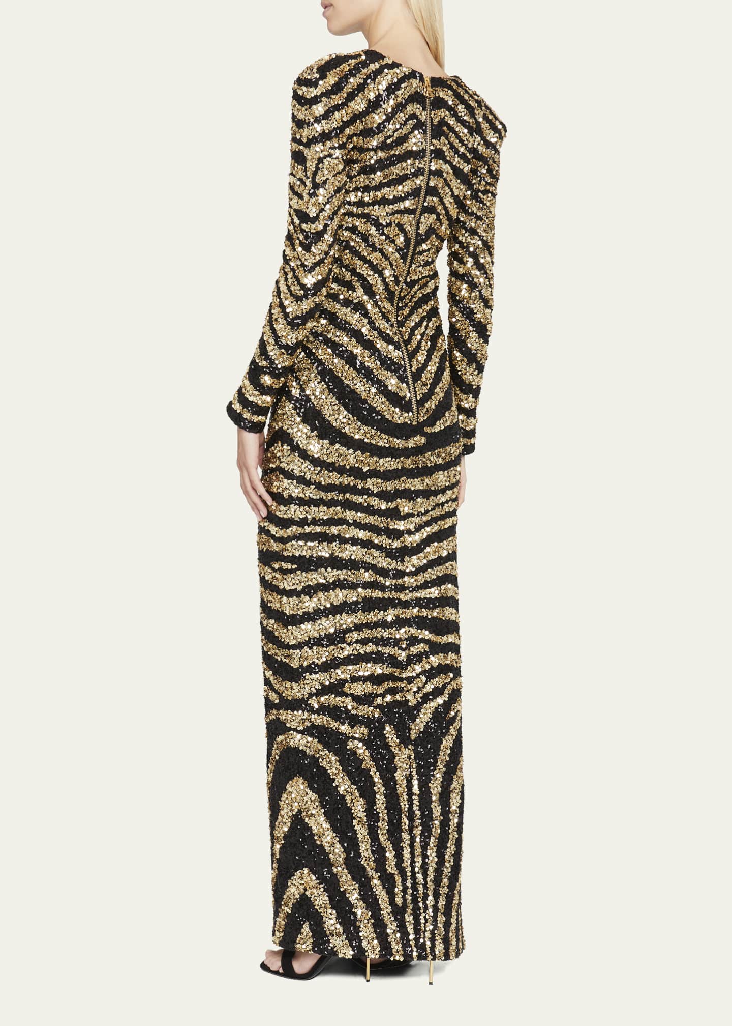 Balmain Zebra Stripe Sequin Evening Gown - Bergdorf Goodman