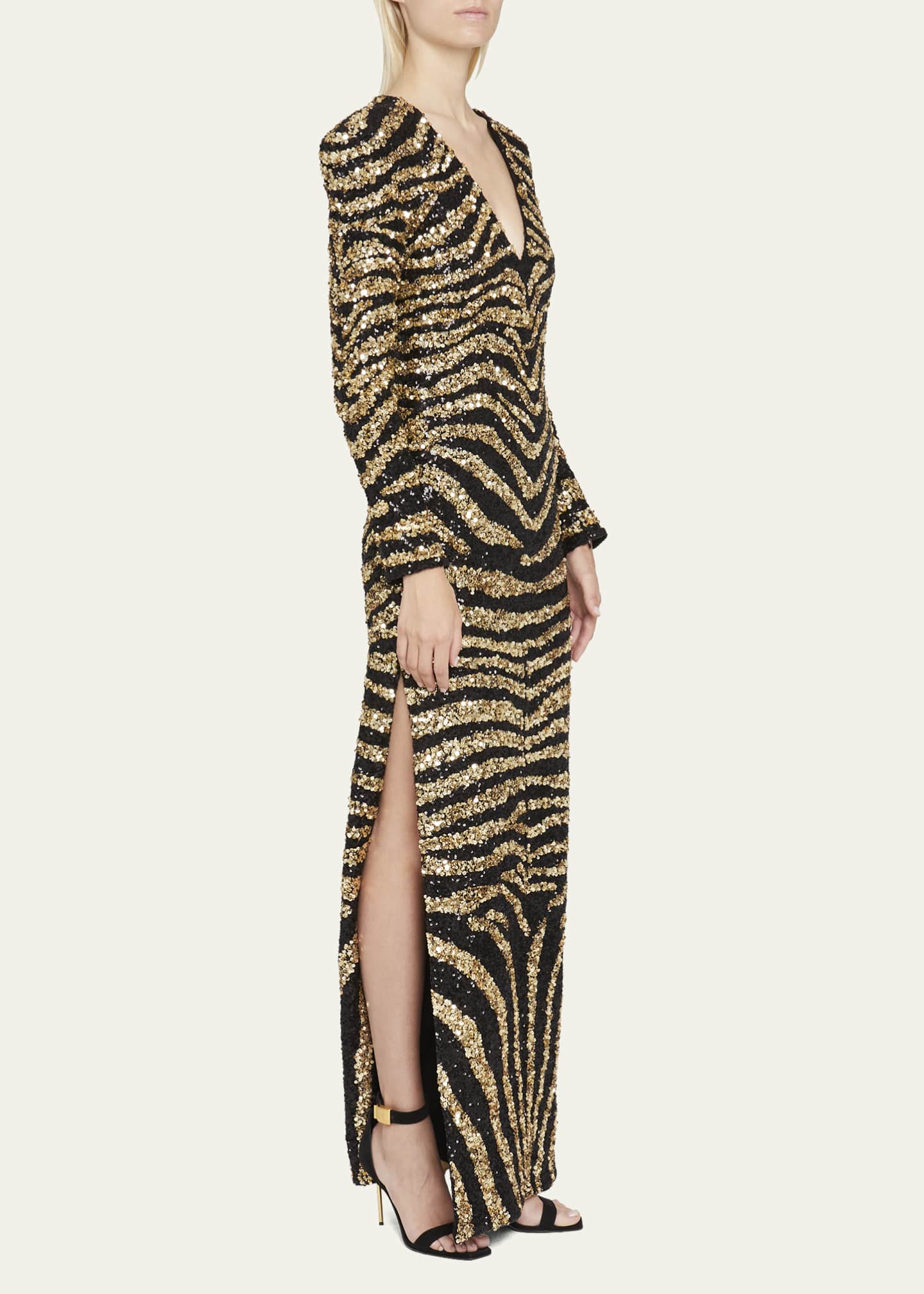 Balmain Zebra Stripe Sequin Evening Gown - Bergdorf Goodman
