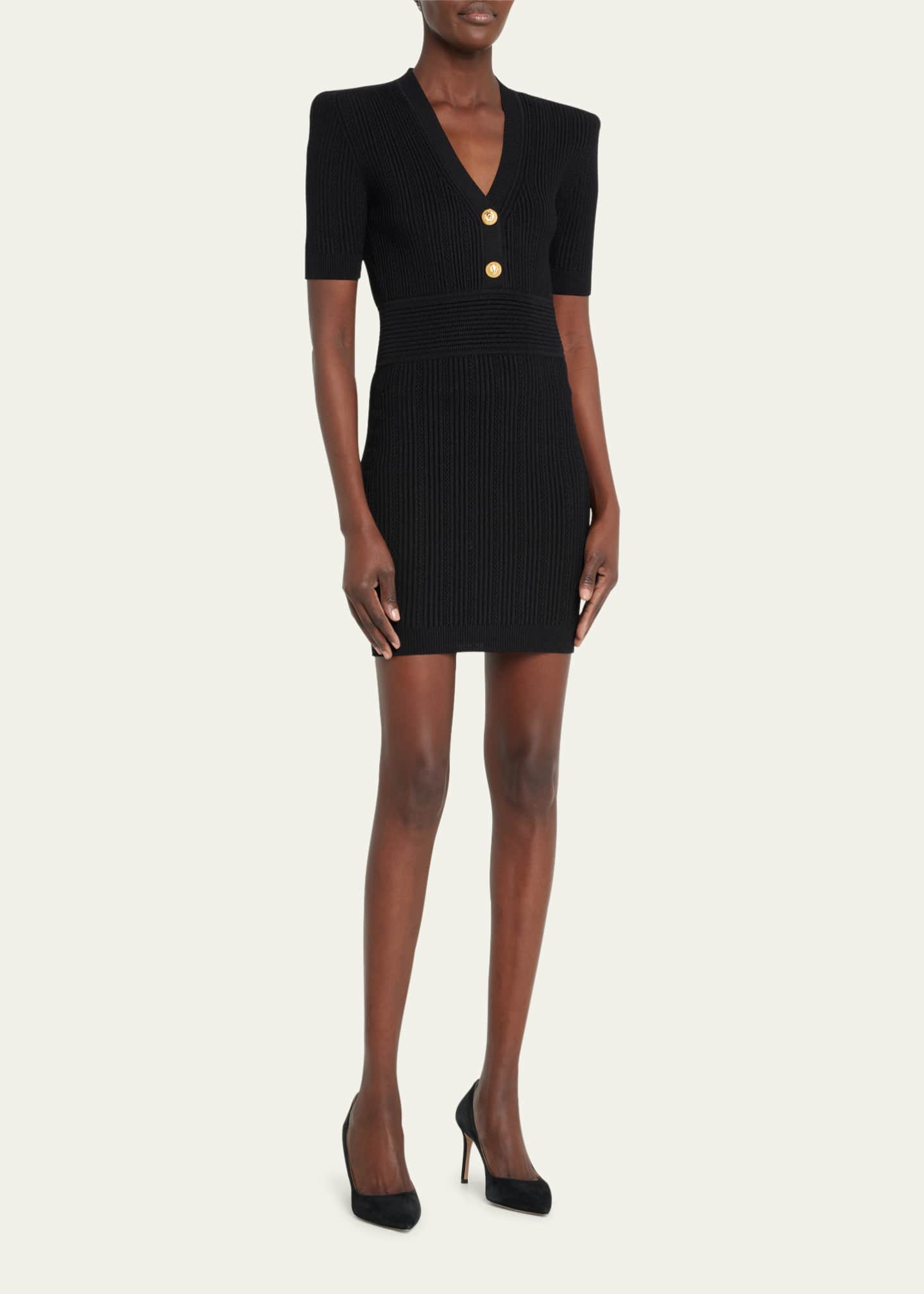 Balmain Knit Mini Dress w/ Buttons - Bergdorf Goodman