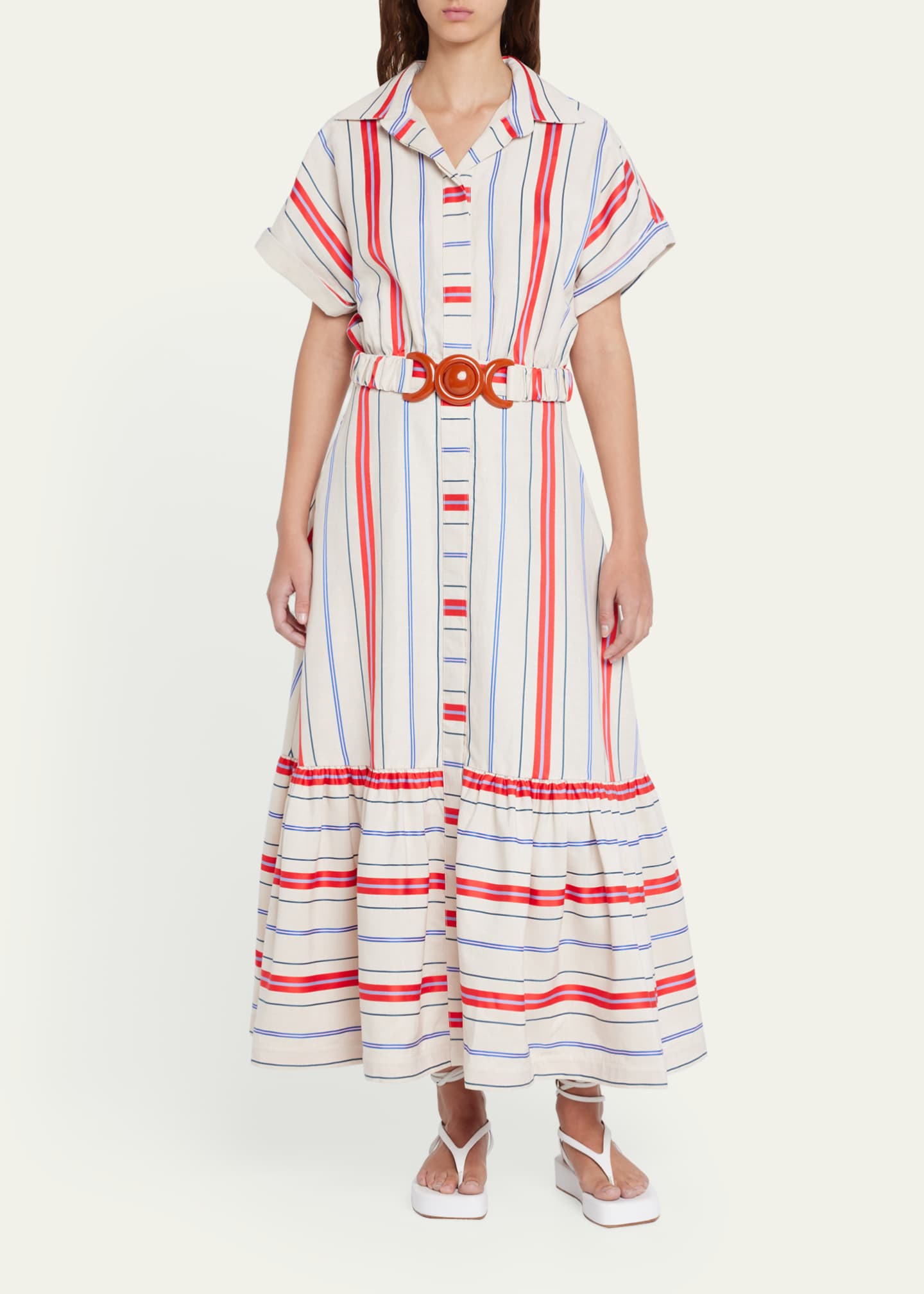 Silvia Tcherassi Loni Stripe Belted Midi Shirtdress Bergdorf Goodman
