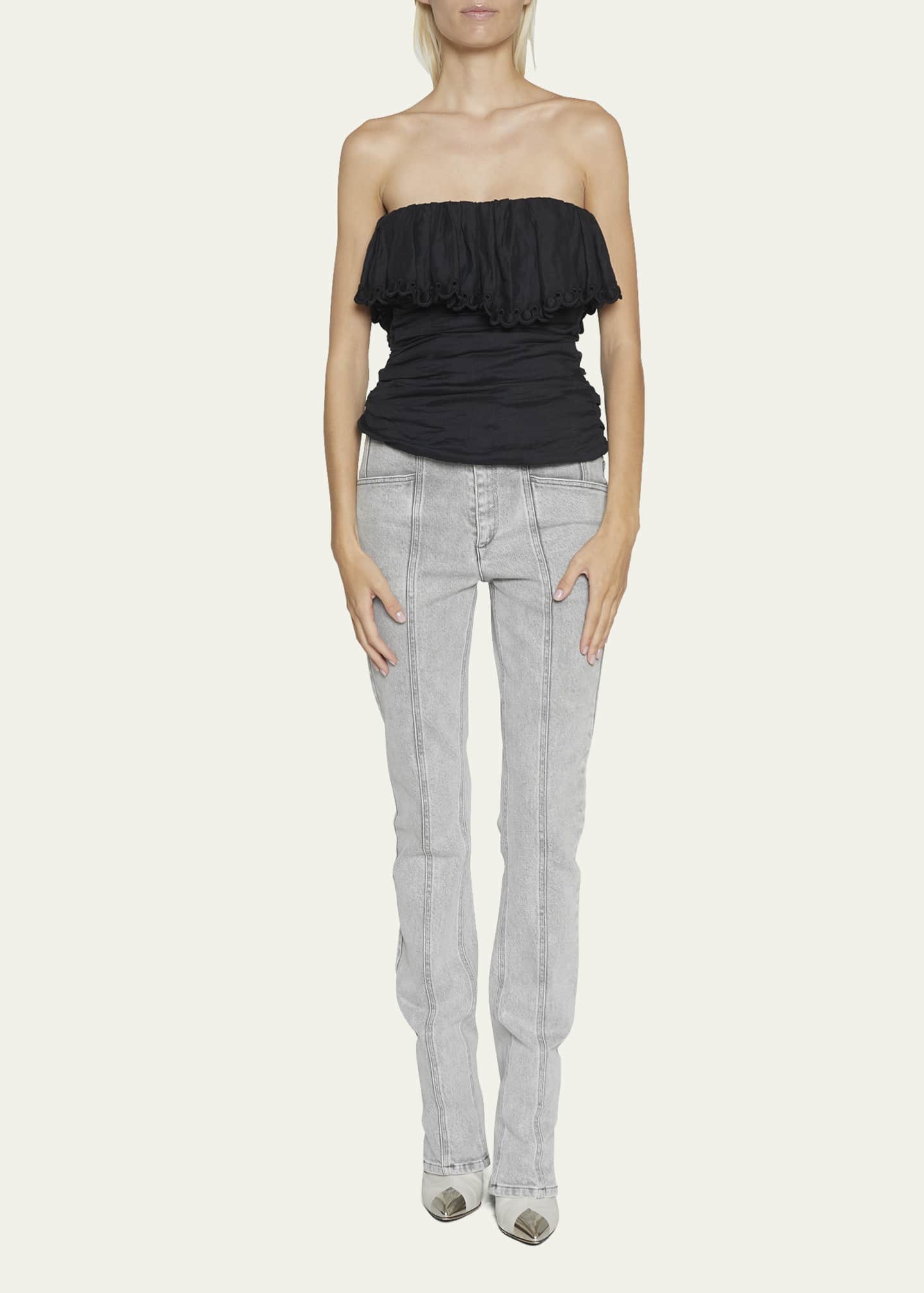 Isabel Marant Orma Strapless Eyelet Ruffle Ruched Top - Bergdorf Goodman