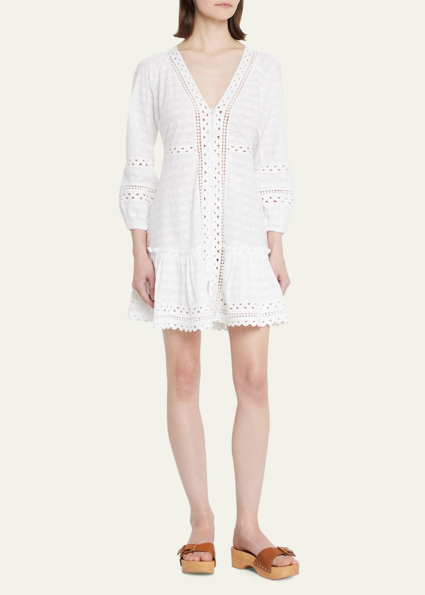 Veronica Beard Daeja Embroidered Button-Front Mini Dress - Bergdorf Goodman