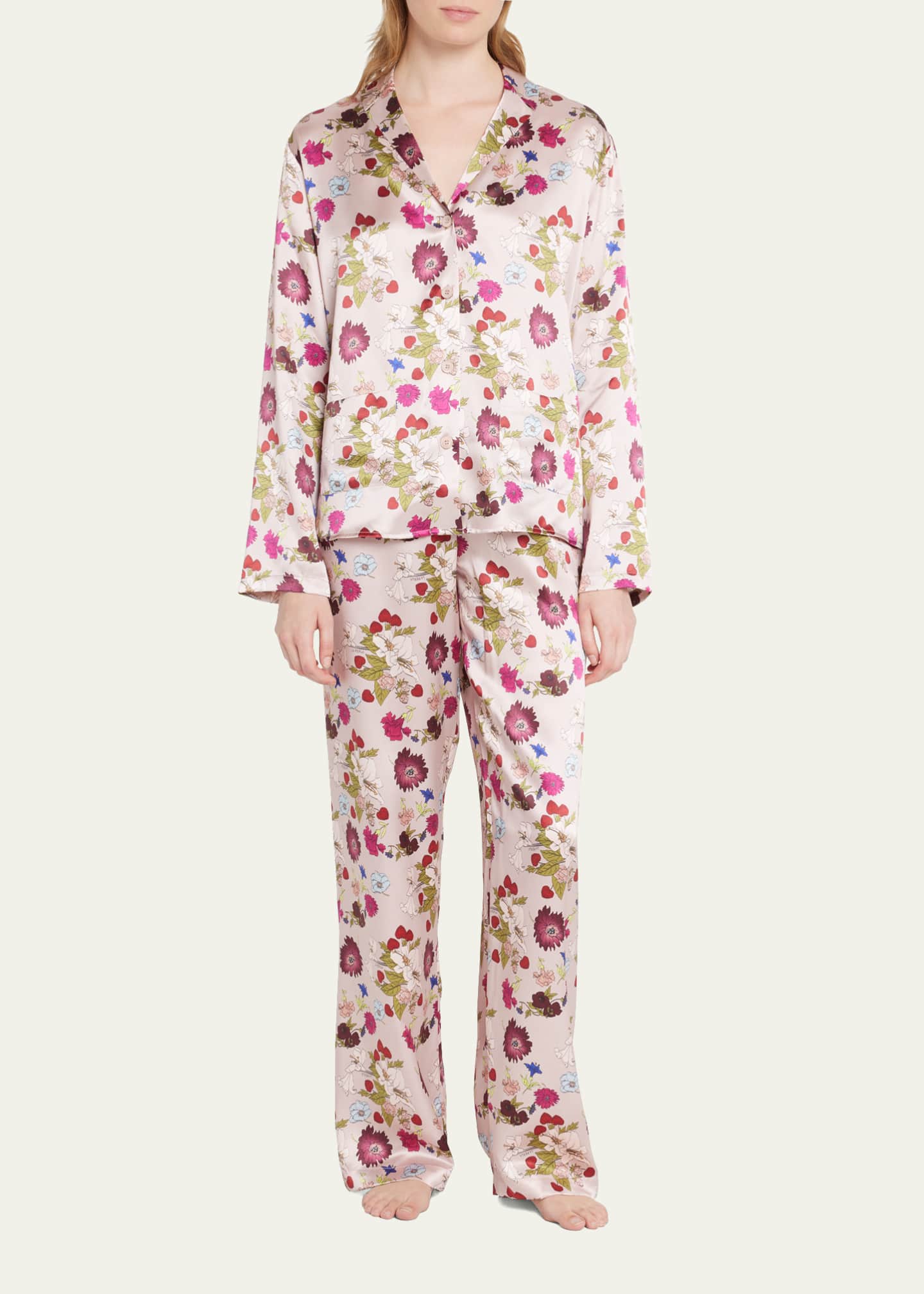 La Perla Floral-Print Silk Pajama Set - Bergdorf Goodman