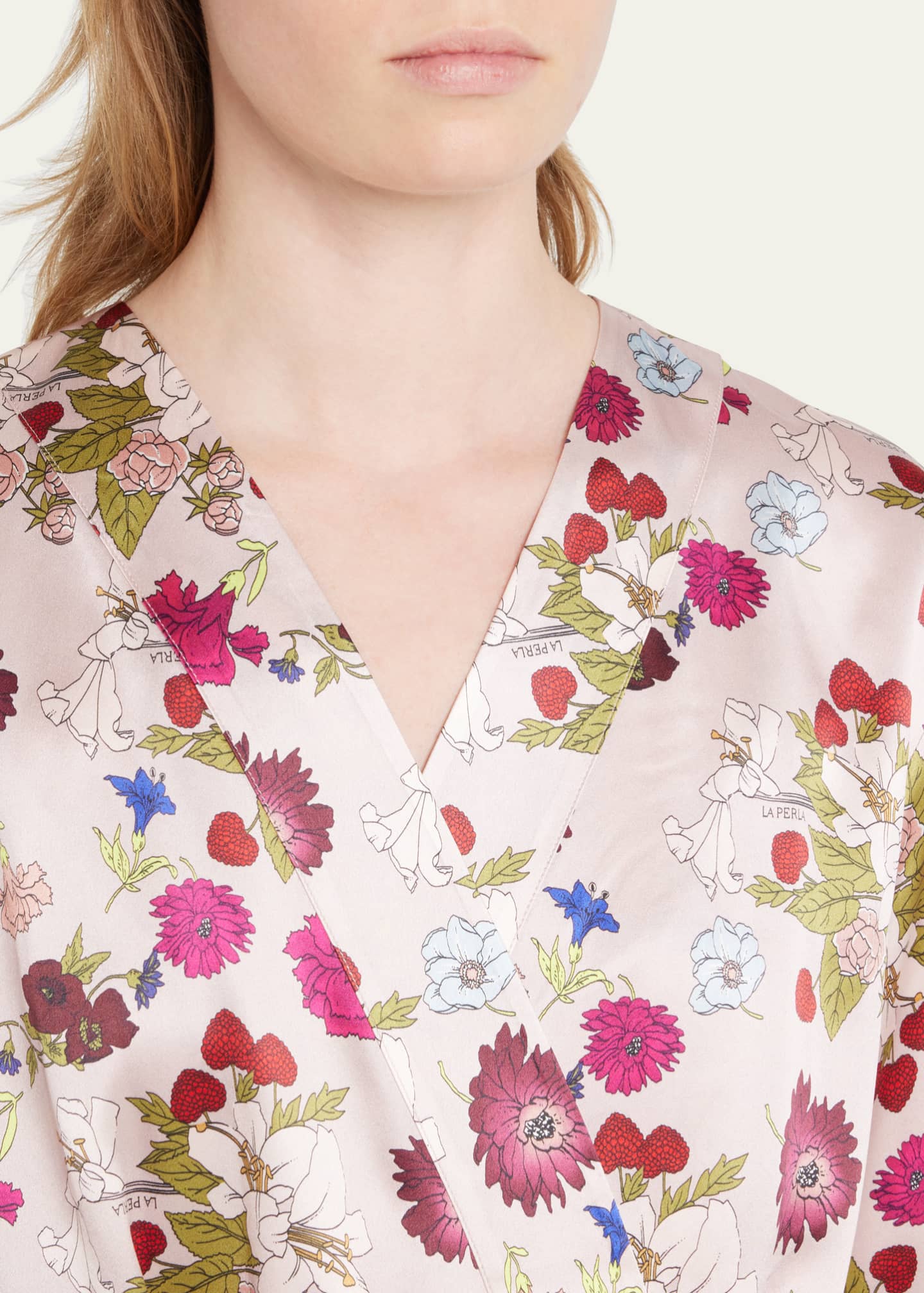 La Perla Floral-Print Silk Robe - Bergdorf Goodman